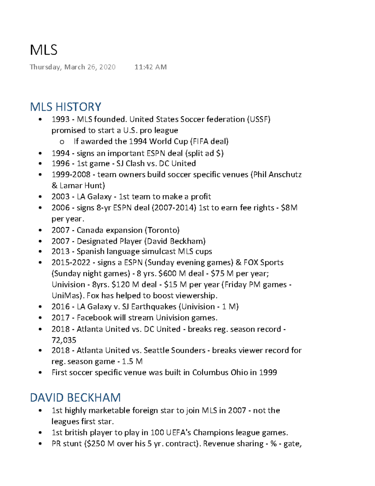 MLS - Lecture notes 1 - MLS HISTORY 1993 - MLS founded. United States ...