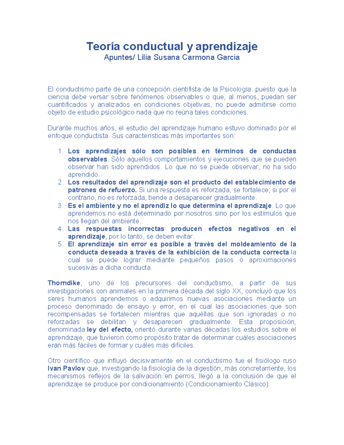 Apuntes Teoria conductual - Teoría conductual y aprendizaje Apuntes ...