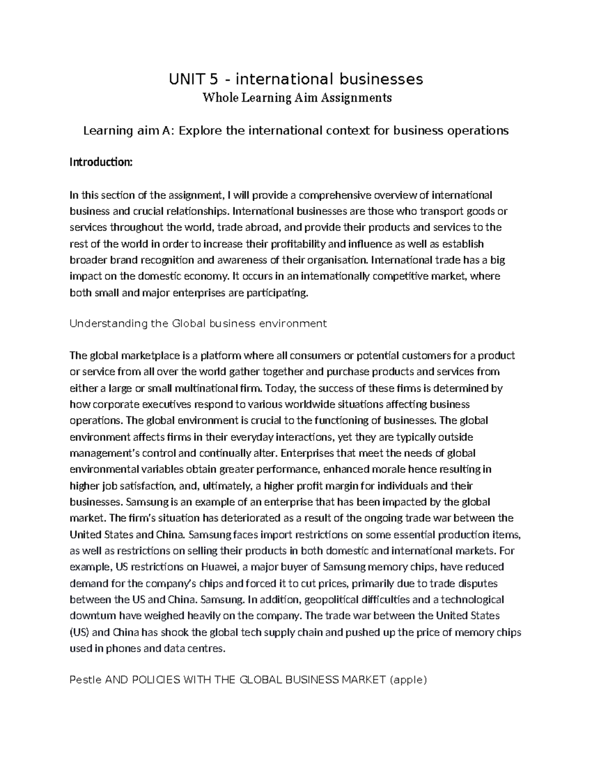 *NEW*Unit 5 International Businesses Essay Distinction P1,P2,P3,M1,M2 ...