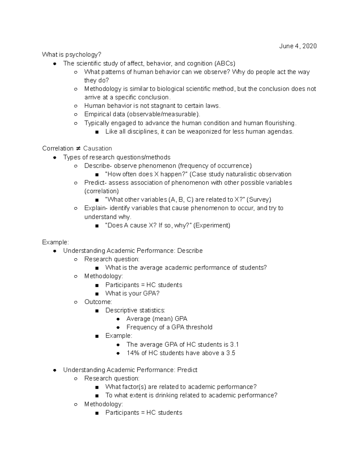 Introduction to Psychology Lecture Notes Week 1 - June 4, 2020 What is ...