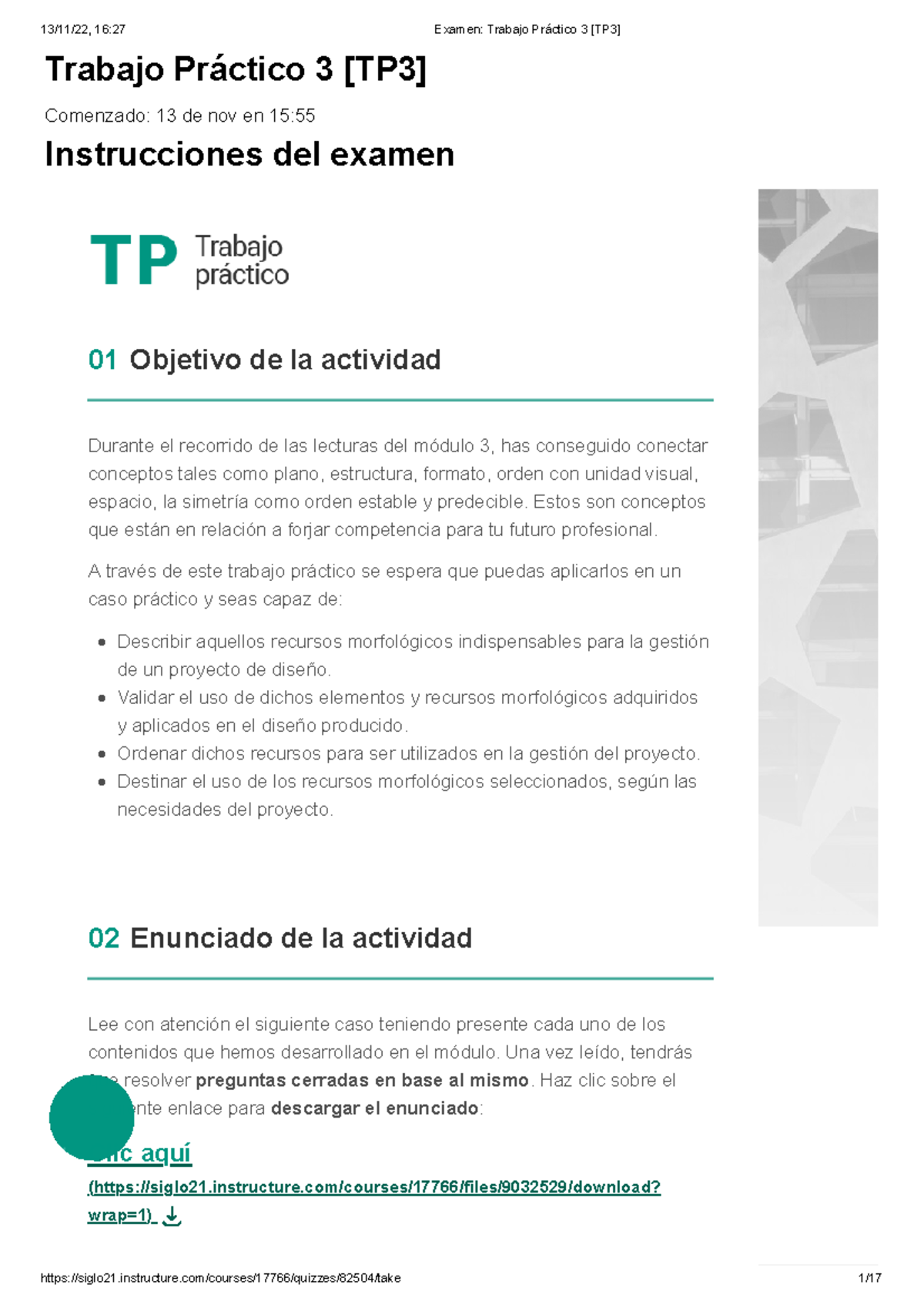 Trabajo Práctico N°3 - Morfología I - Trabajo Práctico 3 [TP3] Comenzado: 13 de nov en 15: - Studocu