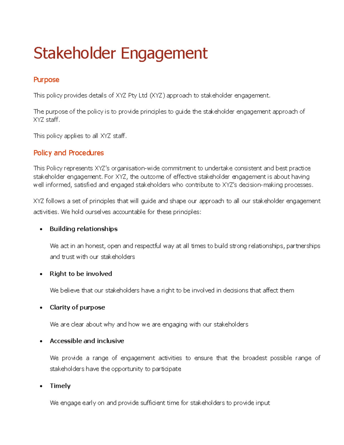 Stakeholder Engagement Policy - Stakeholder Engagement Purpose This ...