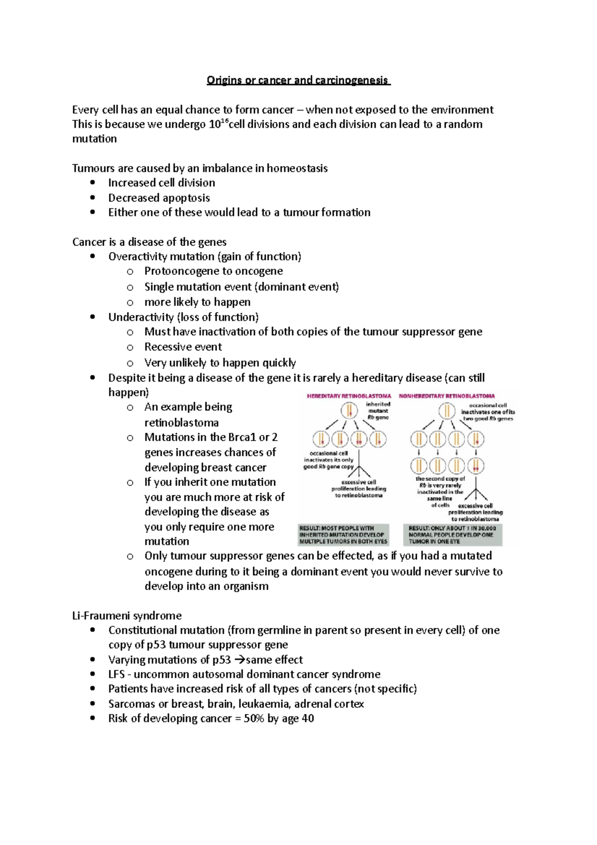 Origins or cancer and carcinogenesis - Studocu