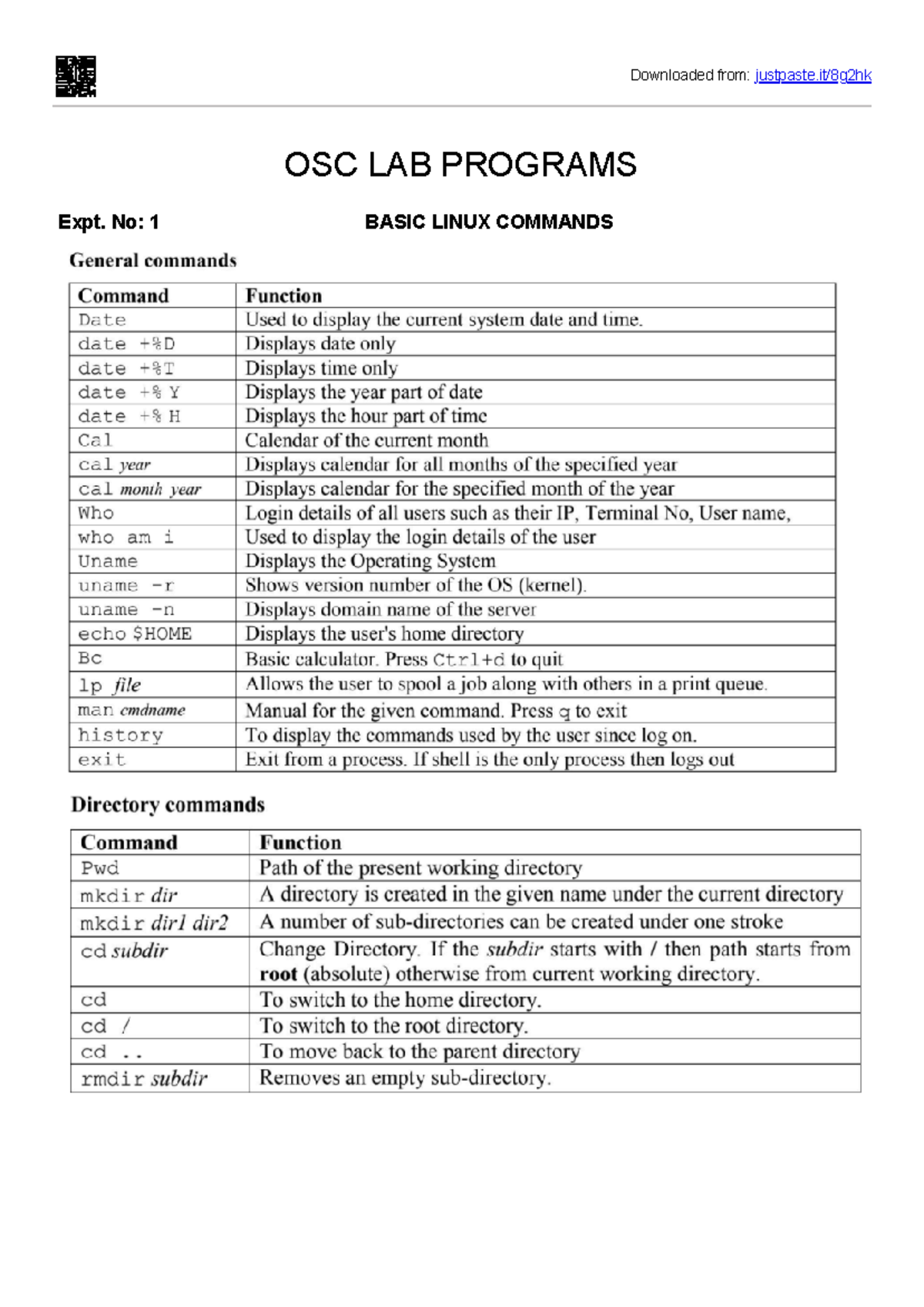 OSC Record Programs - Downloaded from: justpaste/8g2hk OSC LAB PROGRAMS Expt. No: 1 BASIC LINUX ...