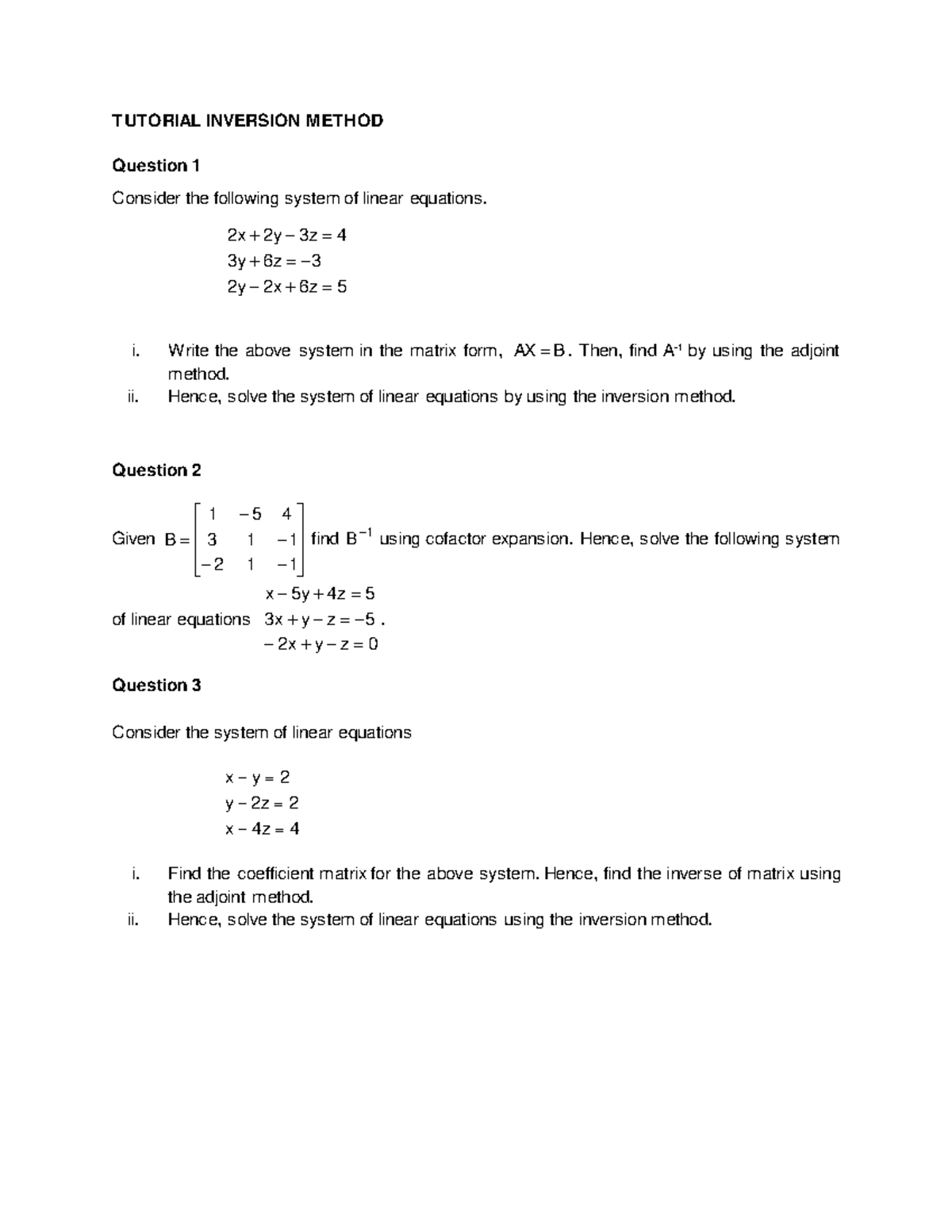 Exercise 7.3 7.4 Inversion Method - TUTORIAL INVERSION METHOD Question ...