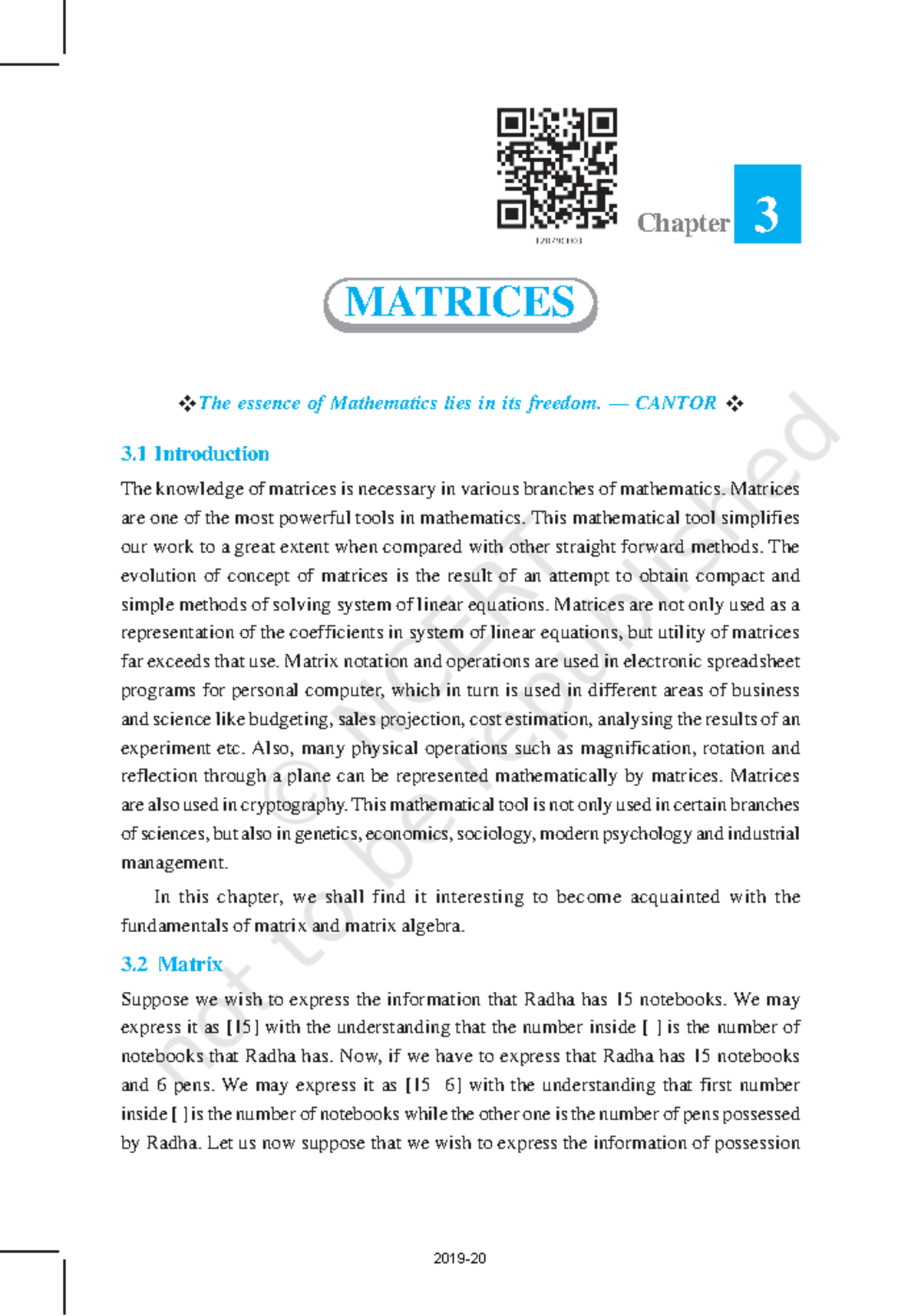 CBSE class 12 Ncert book Maths Part 1 Matrices chapter 3 - 56 MATHEMATICS vThe essence of - Studocu