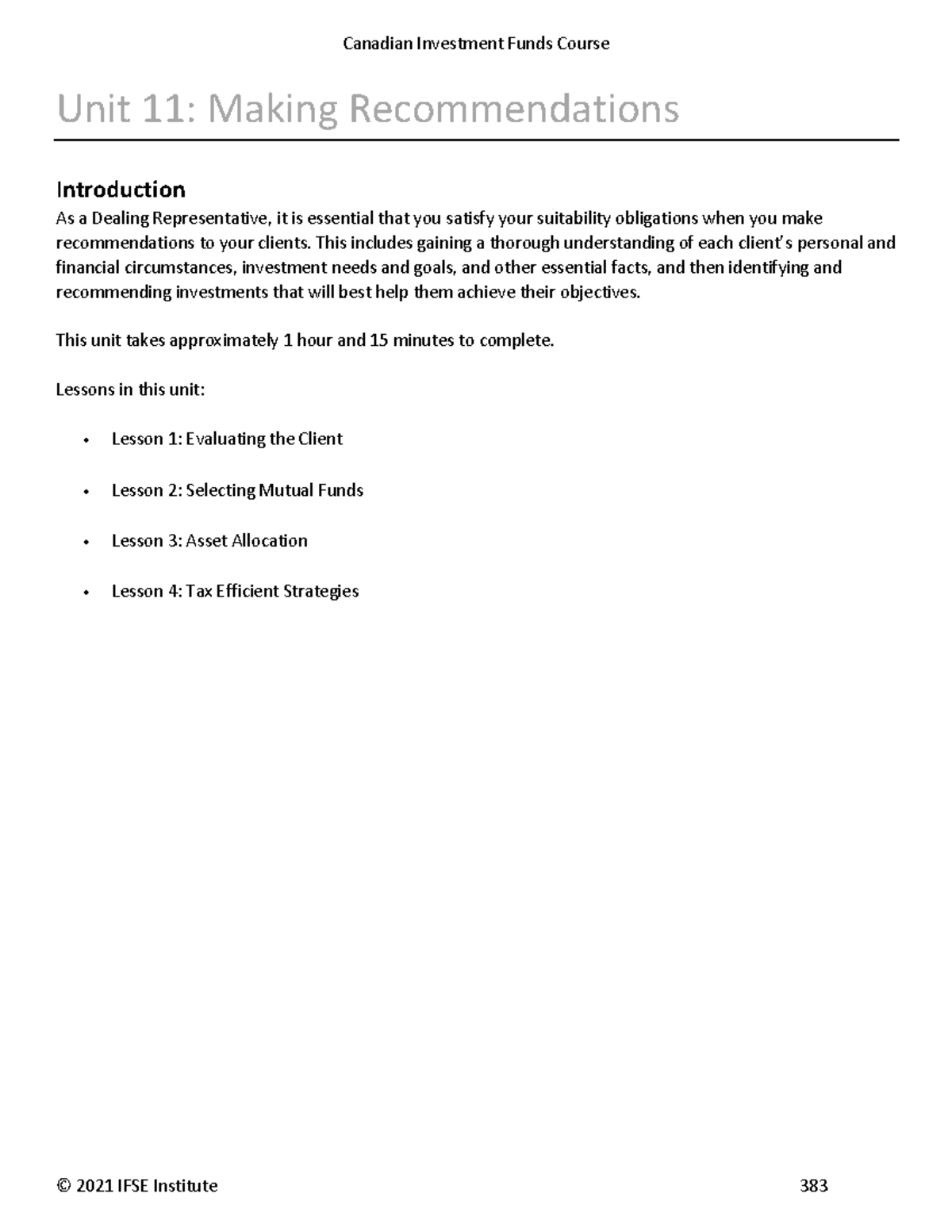 CIFC Material-Making Recommendations - Canadian Investment Funds Course ...