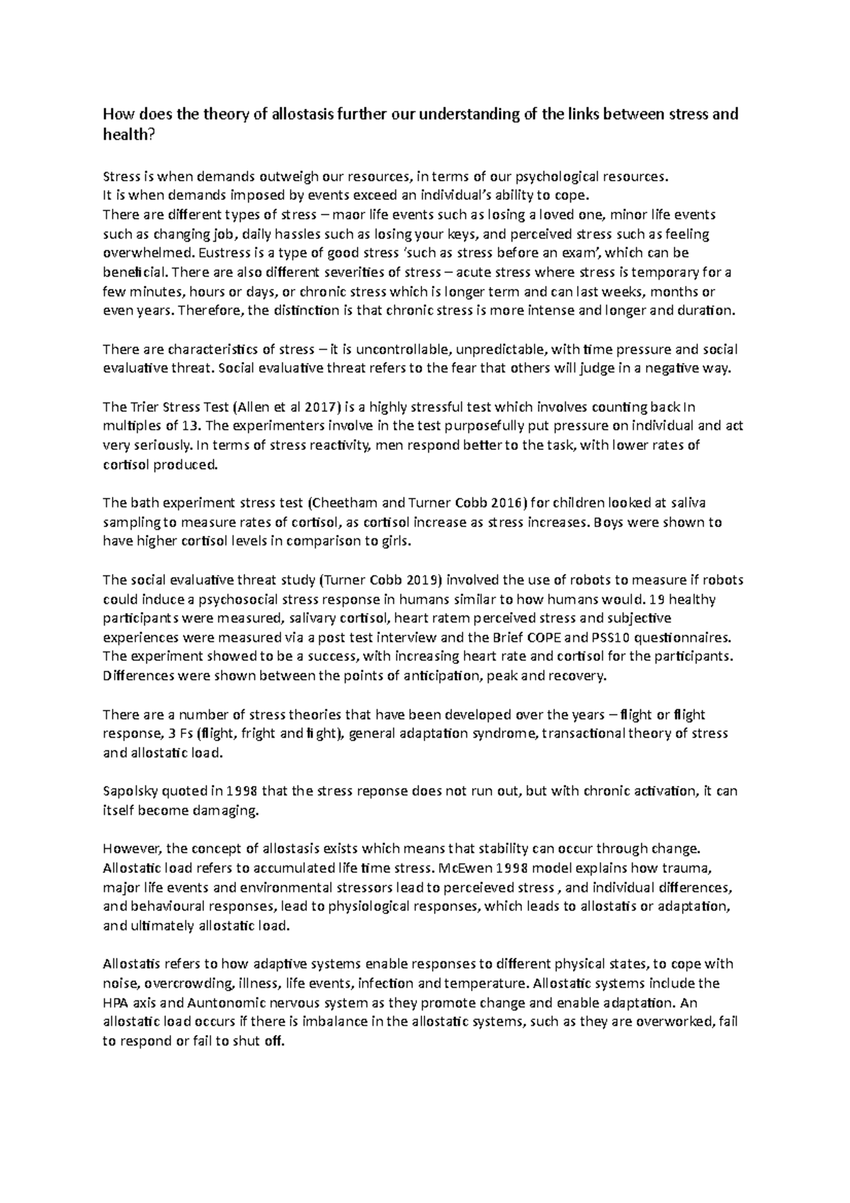 Allostatis - How does the theory of allostasis further our ...