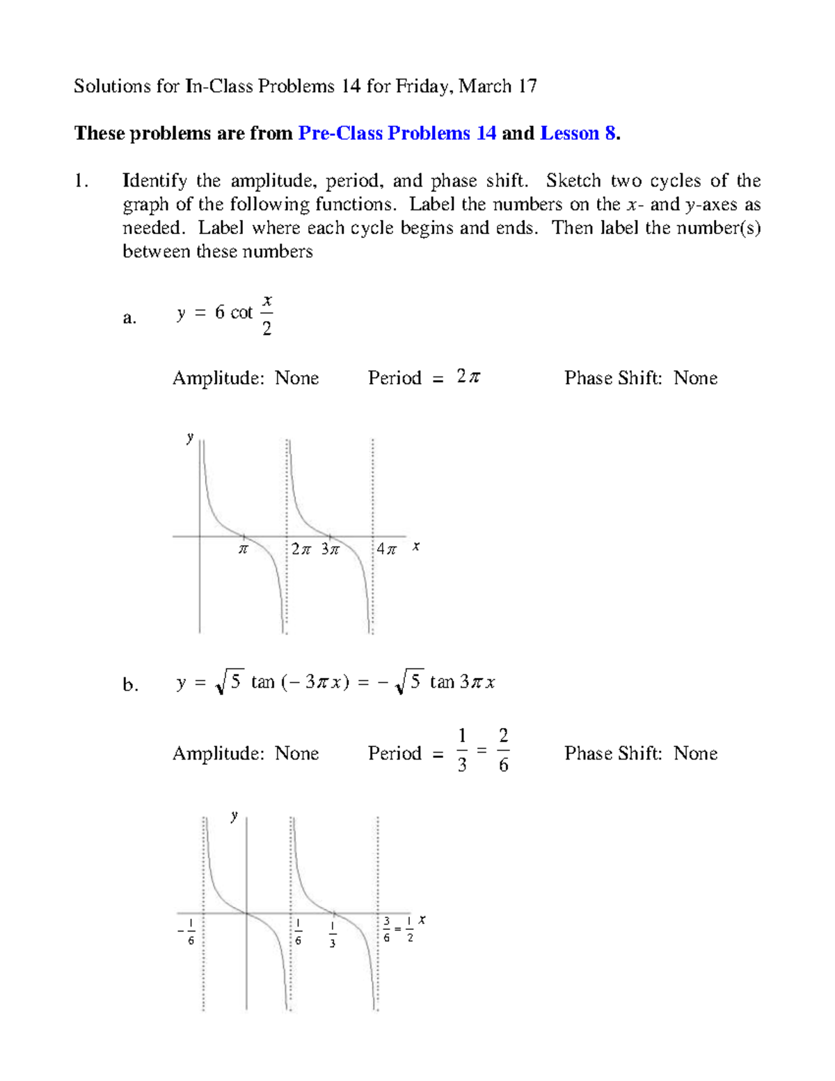 Problems 14MWFSol 2 3 4 Y X Y X 6 1 6 1 3 1 2 1 6 3 Solutions For In