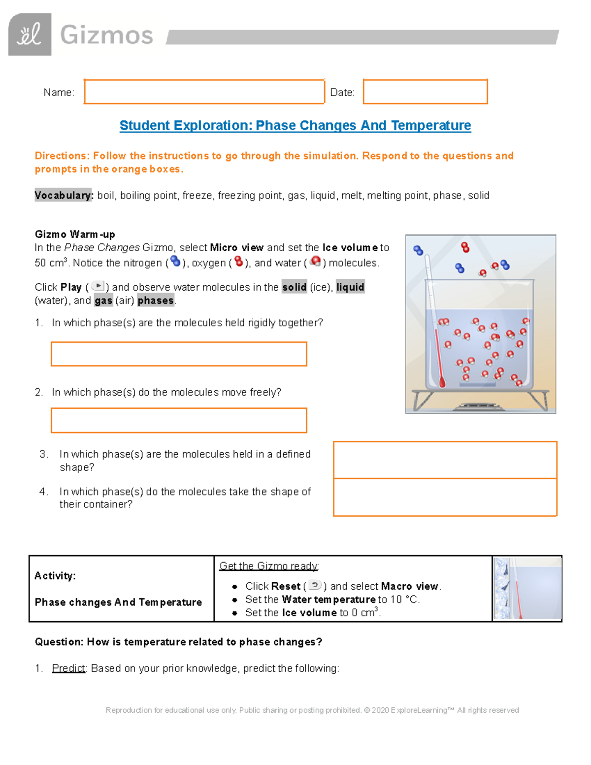 Phase Changes and Temperature Gizmo - Name: Date: Student Exploration: Phase Changes And ...