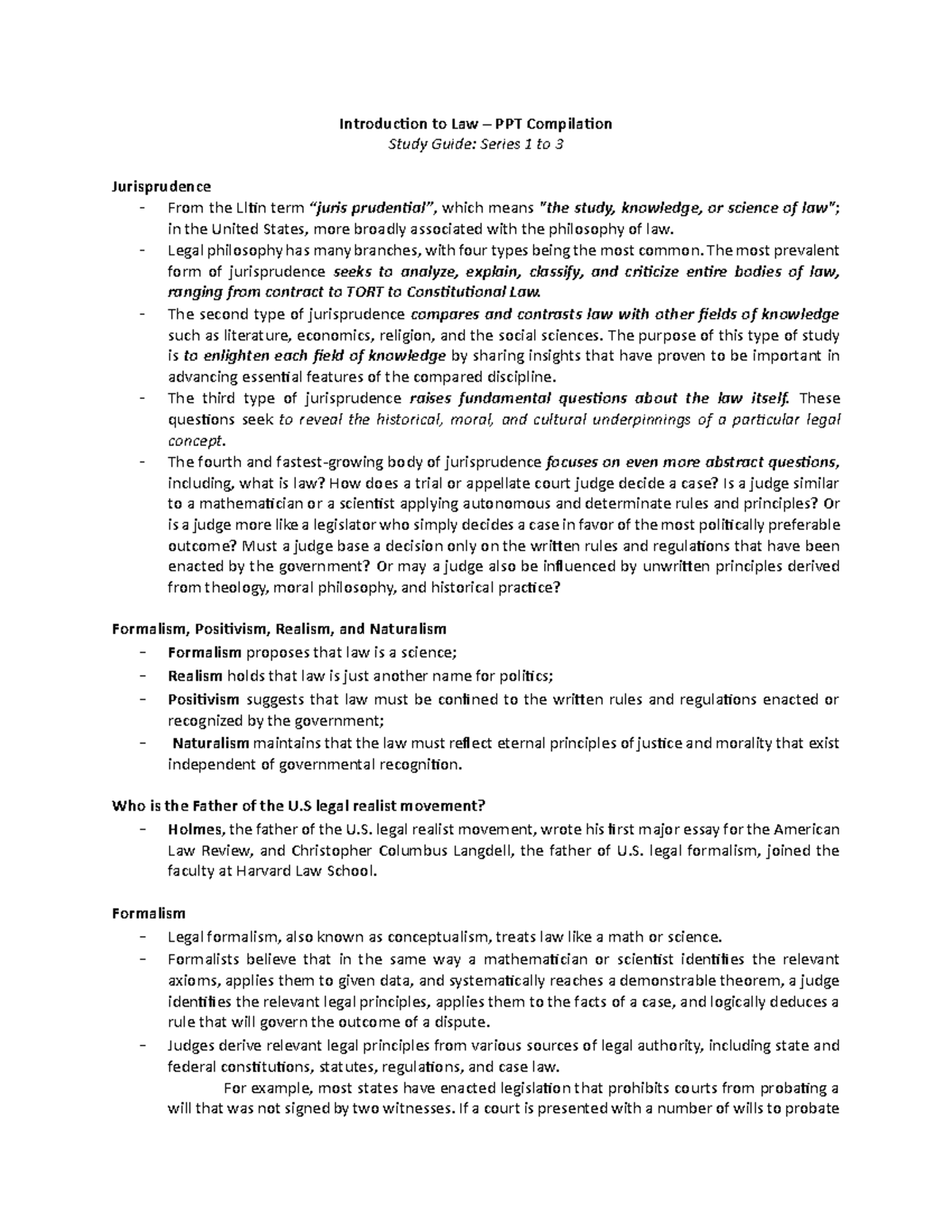 Intro to Law - Introduction to Law – PPT Compilation Study Guide ...