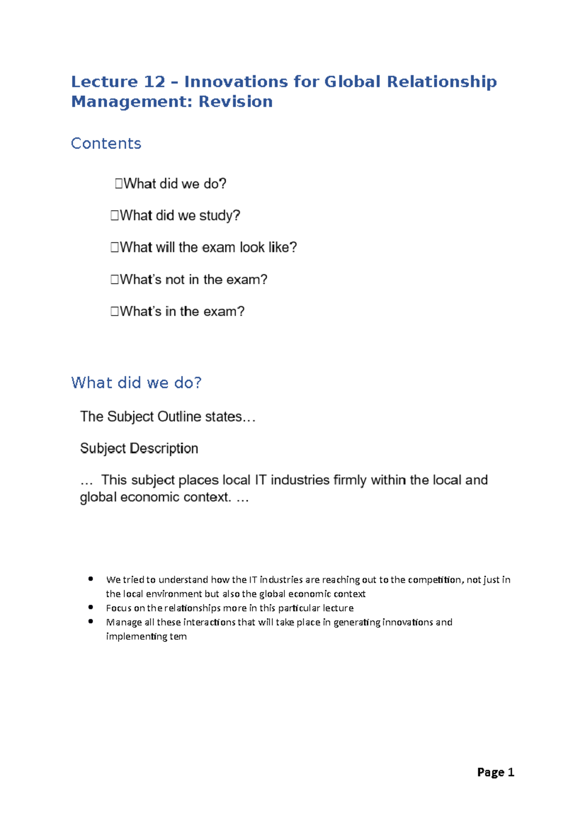 Lecture 12 - Innovations for Global Relationship Management - ... How ...