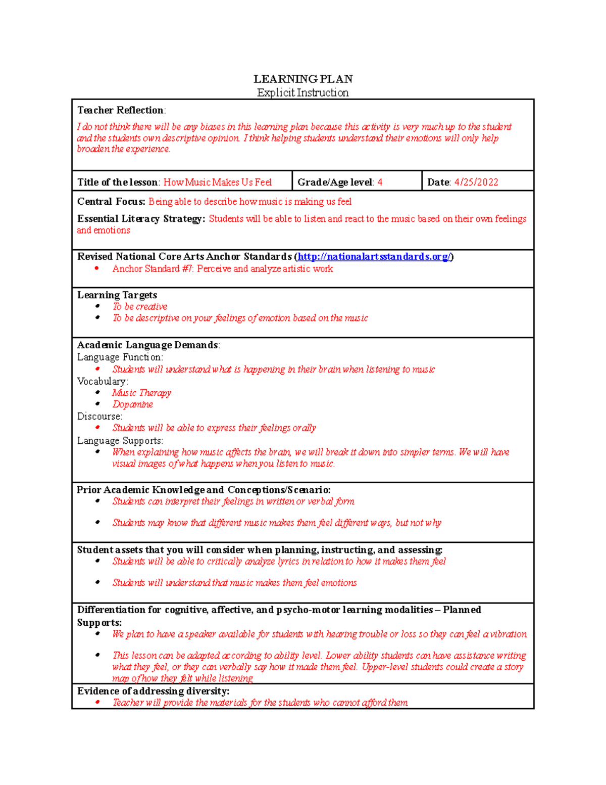Social studies learning plan - LEARNING PLAN Explicit Instruction ...