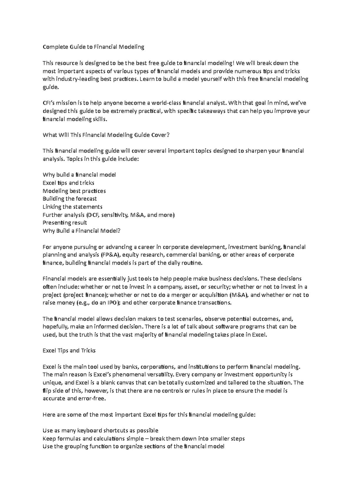 Complete Guide to Financial Modeling - Learn to build a model yourself ...