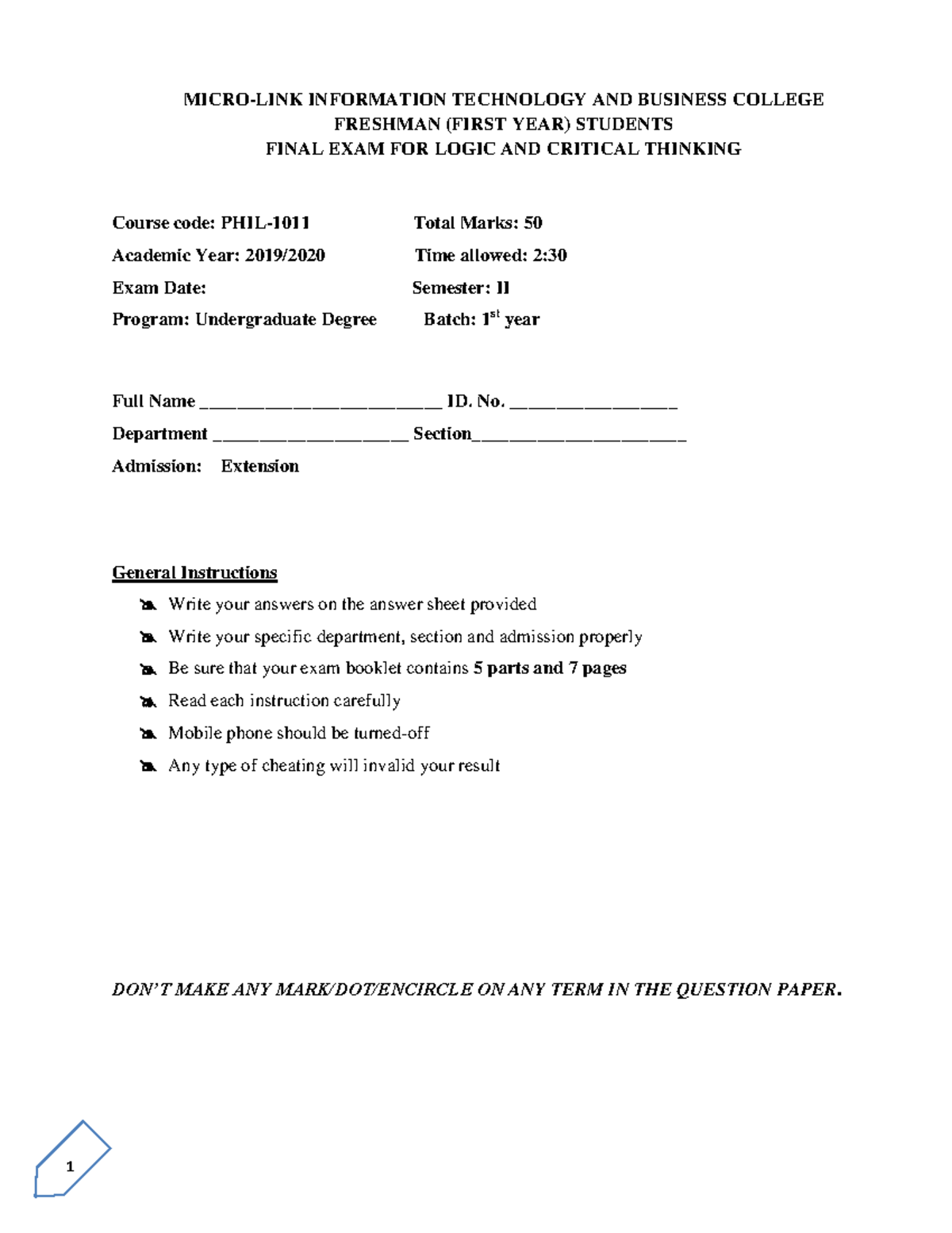 Logic and Critical Thinking - MICRO-LINK INFORMATION TECHNOLOGY AND ...