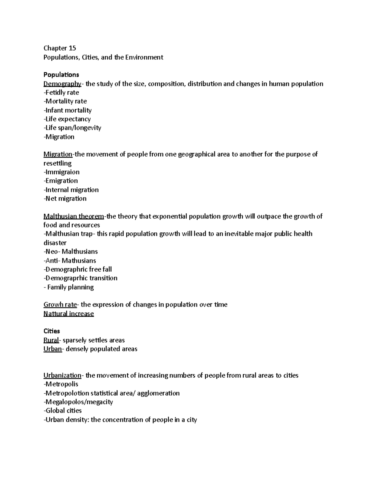 Soc chapter 15 review - Chapter 15 Populations, Cities, and the ...
