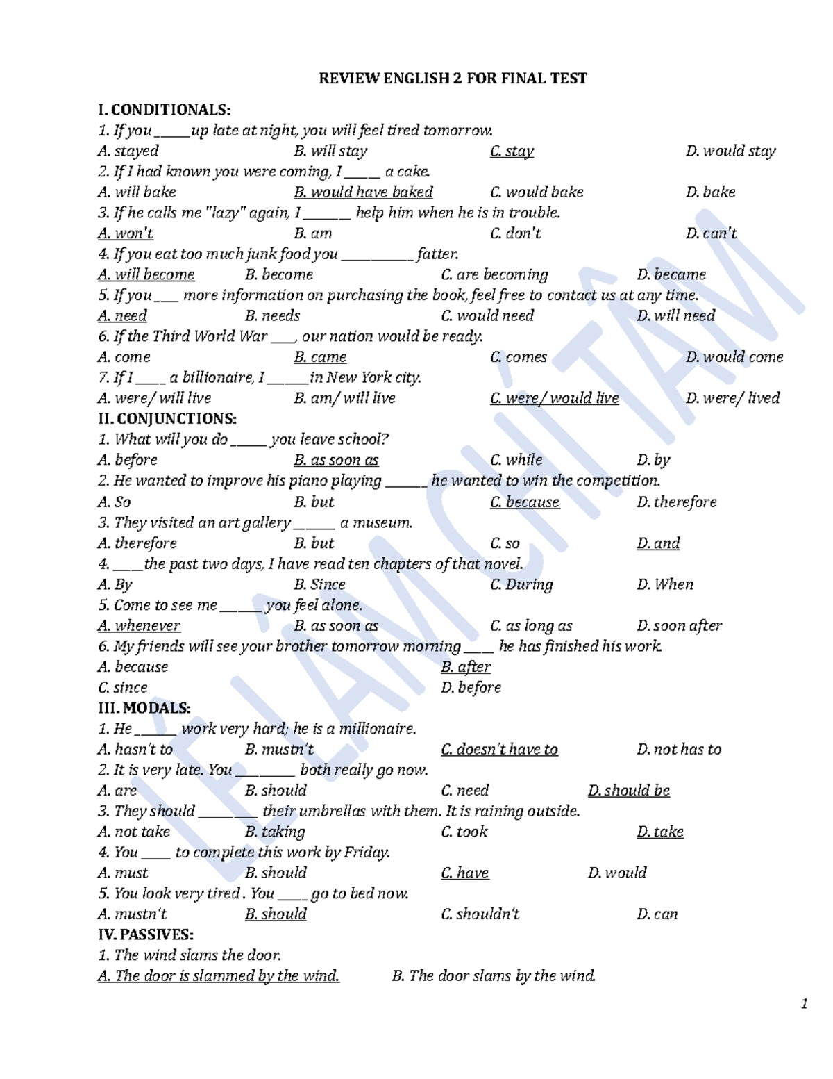 Review English 2 FOR Final TEST - REVIEW ENGLISH 2 FOR FINAL TEST I ...