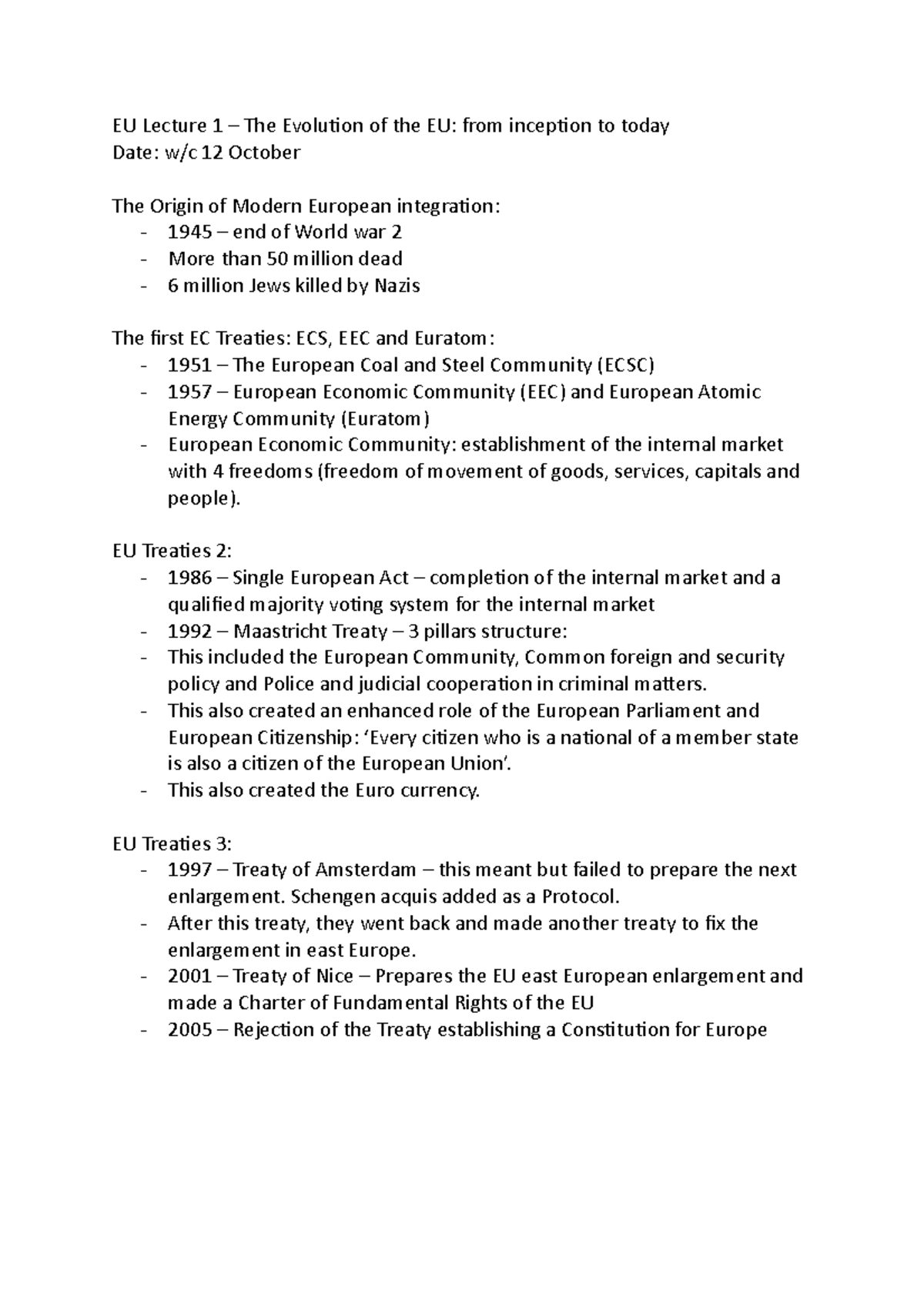 The Evolution of the EU - EU Treaties 2: - 1986 – Single European Act ...