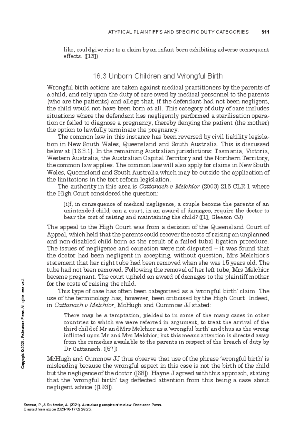 Australian Principles of Tort Law - (Chapter 16 Atypical Plaintiffs and ...