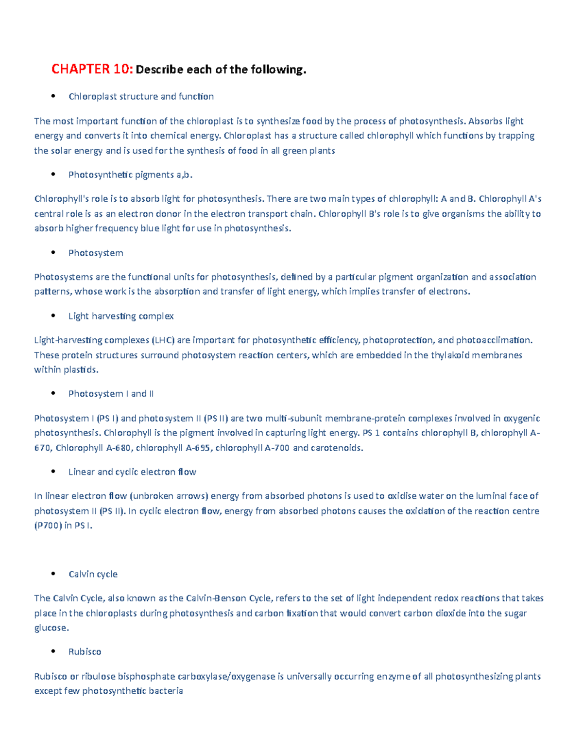Chap 10 HW - chapter 10 homework biology 2 - CHAPTER 10: Describe each ...