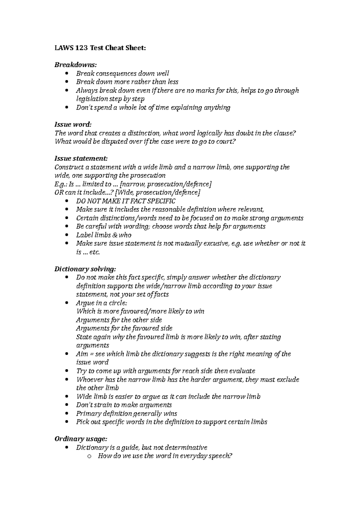 LAWS 123 Test Cheat Sheet - LAWS 123 Test Cheat Sheet: Breakdowns ...