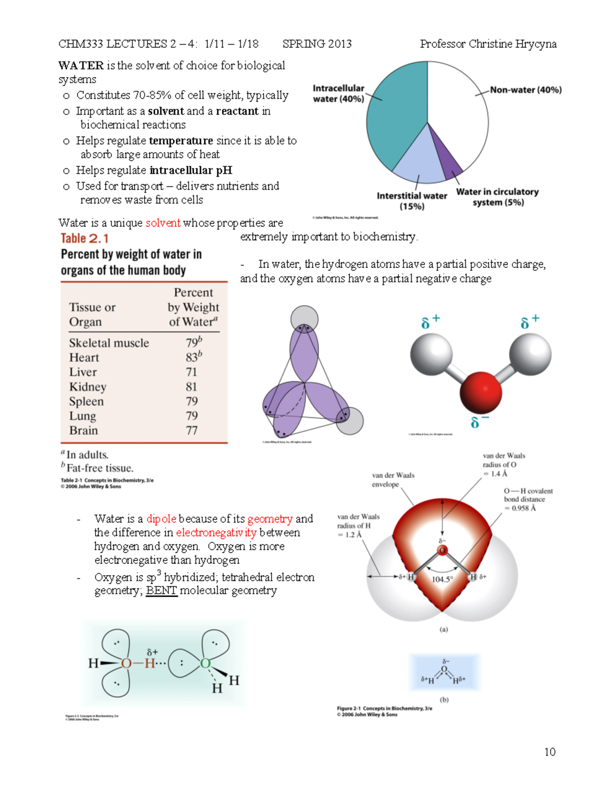 Lecture 2 - 4 Water - summaries - WATER is the solvent of choice for ...