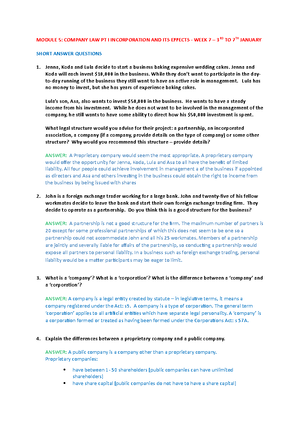 Module 5 - Part III Tutorial Questions & Answers - MODULE 5: COMPANY ...