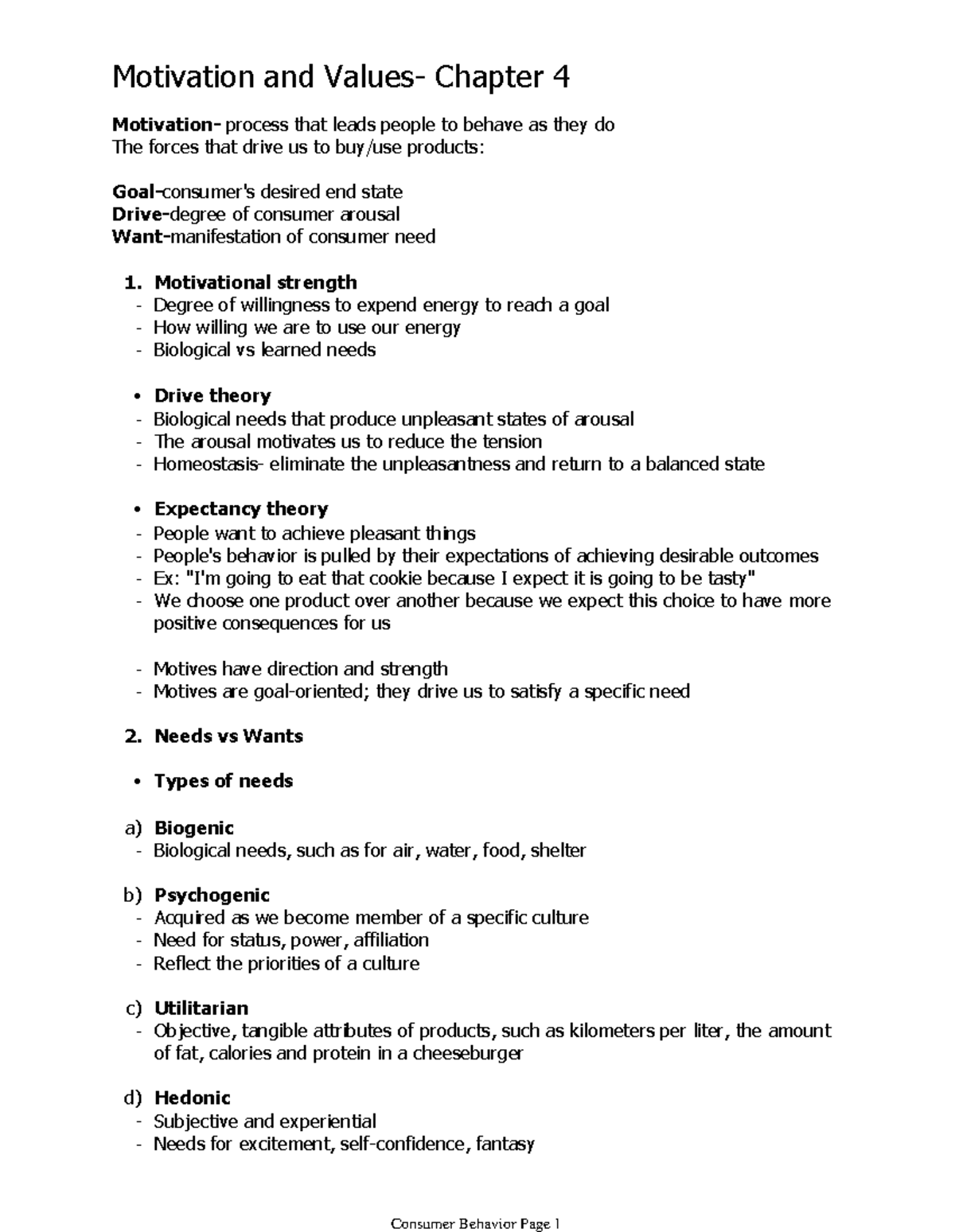 Motivation and Values- Chapter 4 - Motivation- process that leads ...