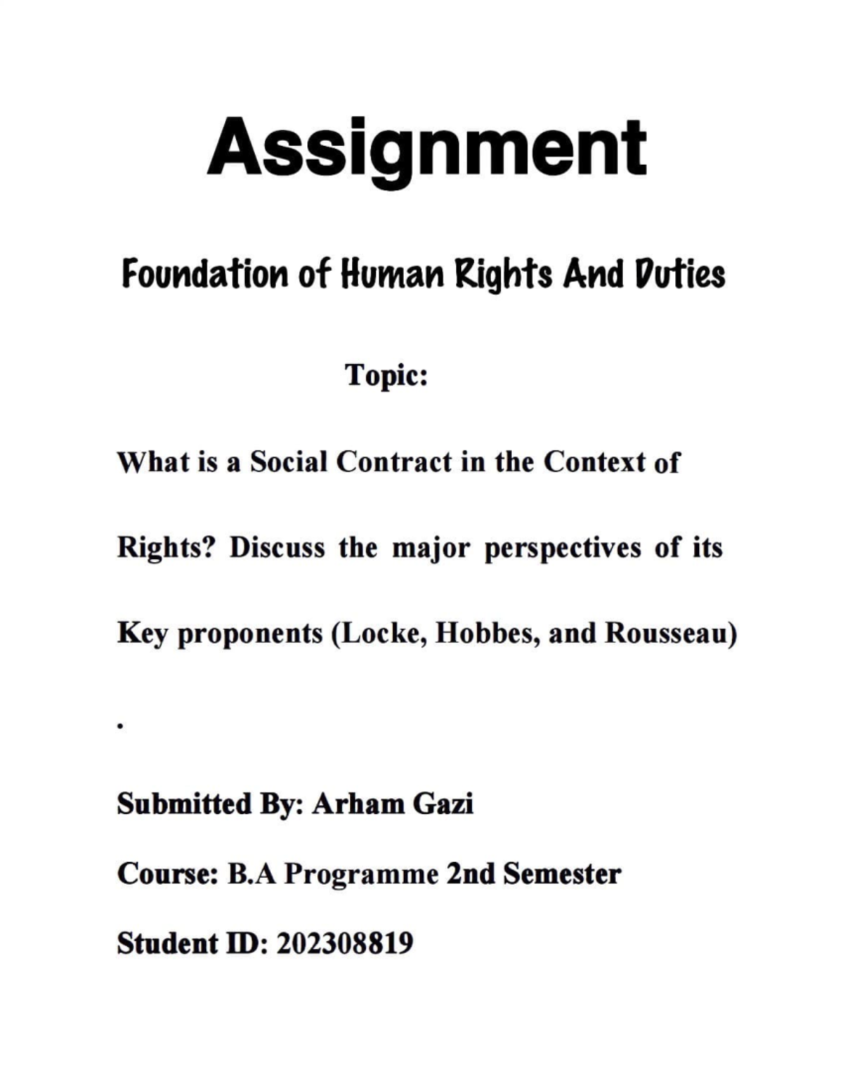 Social contract assignment - Assignment Foundation of Human Rights And ...