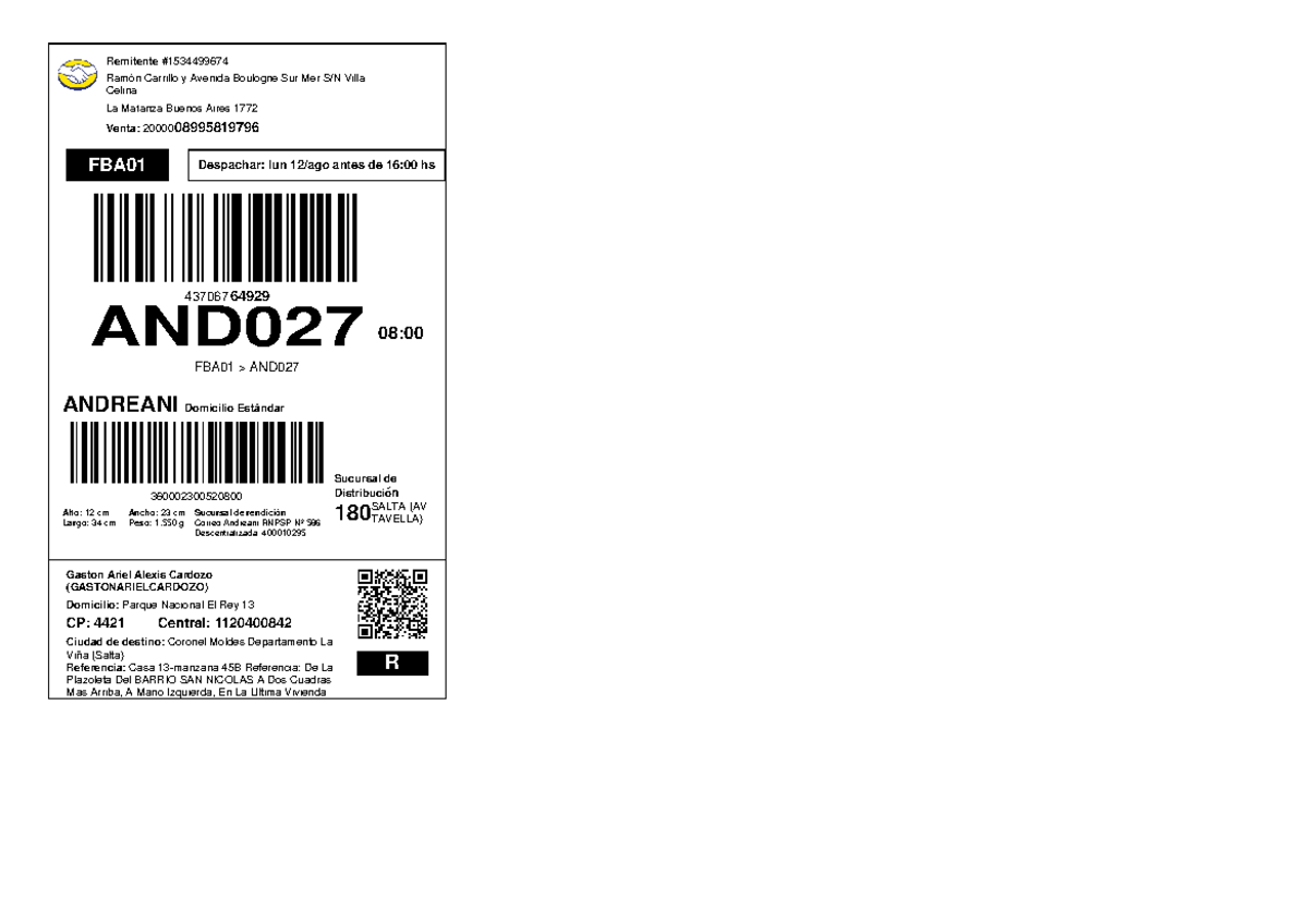 9667DC750C23A16D763C0F2C392809 BD labels - FBA01 Despachar: lun 12/ago ...