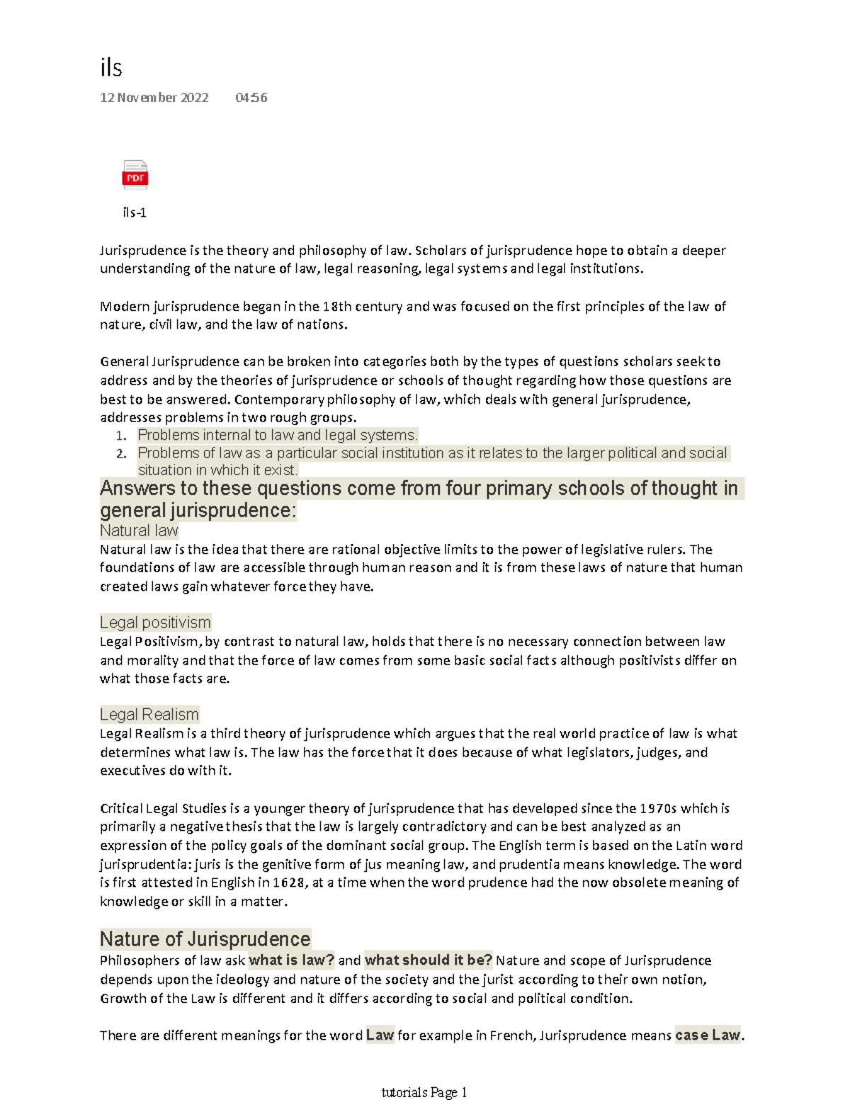 ILS - NOTES - ils- Jurisprudence is the theory and philosophy of law ...