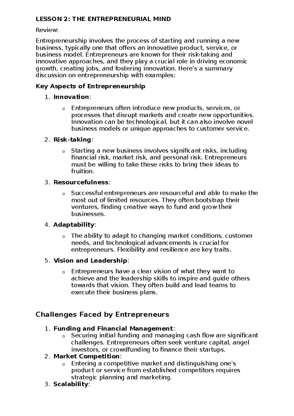 Entrepreneurship-Lesson-2 - LESSON 2: THE ENTREPRENEURIAL MIND Review ...