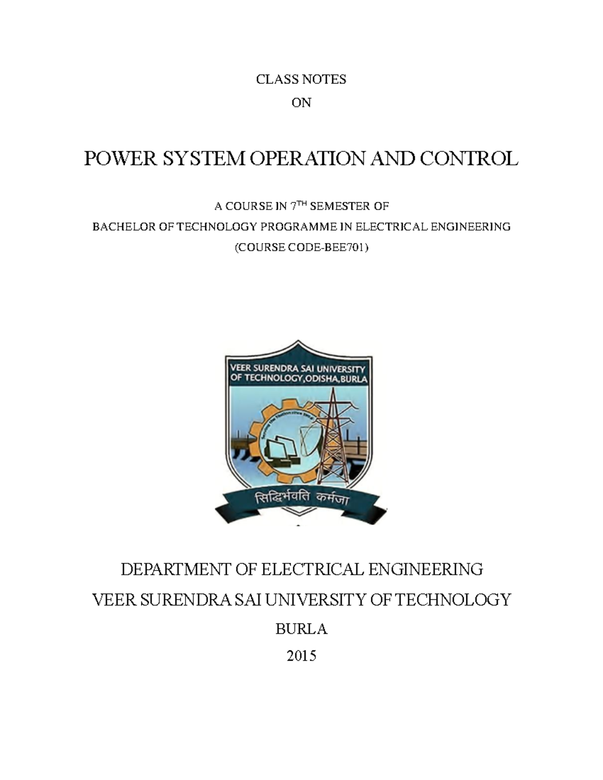 Lecture 1431325554 - Teaching notes - CLASS NOTES ON POWER SYSTEM ...
