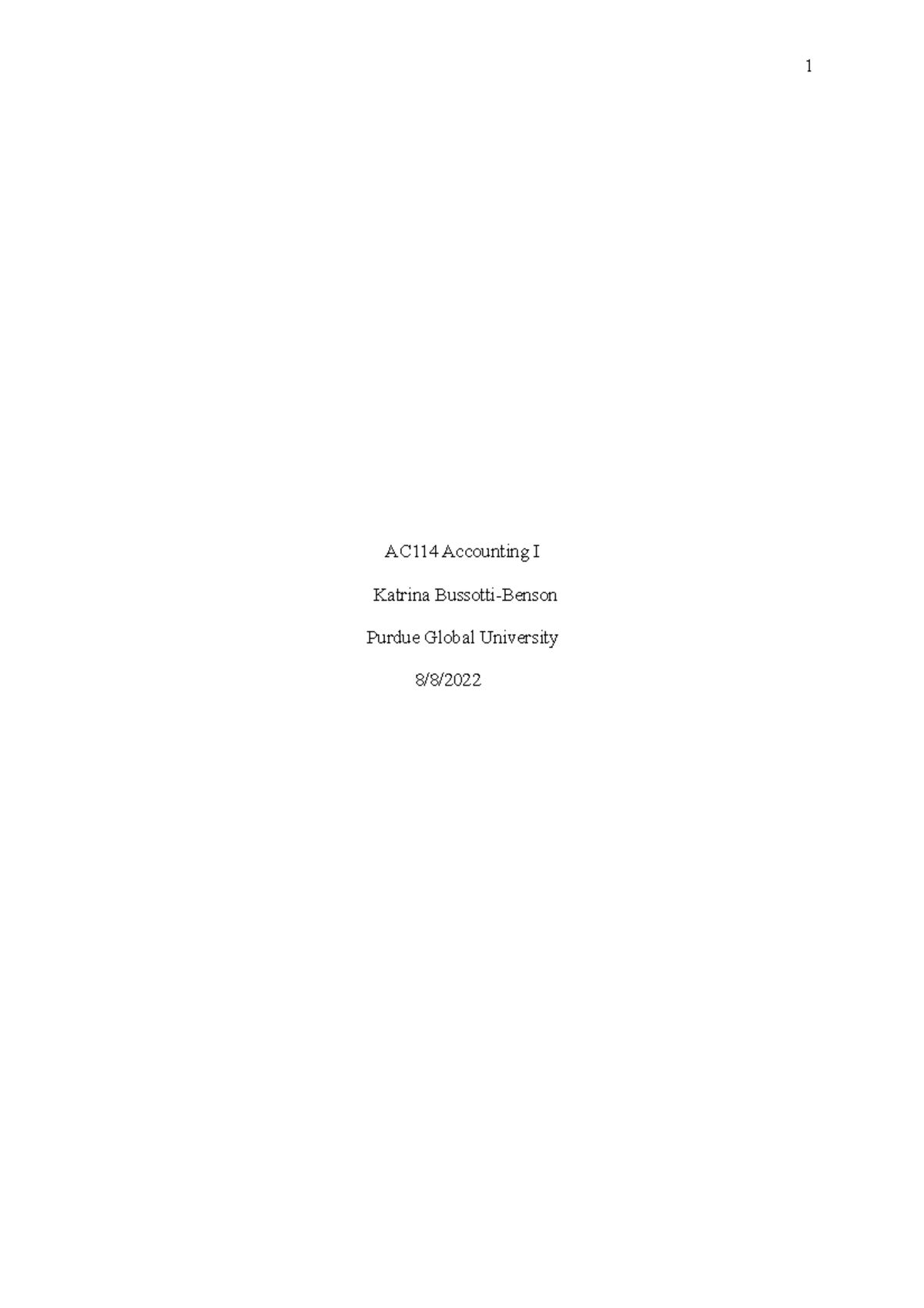AC114 Unit 9 Assignment - AC114 Accounting I Katrina Bussotti-Benson ...