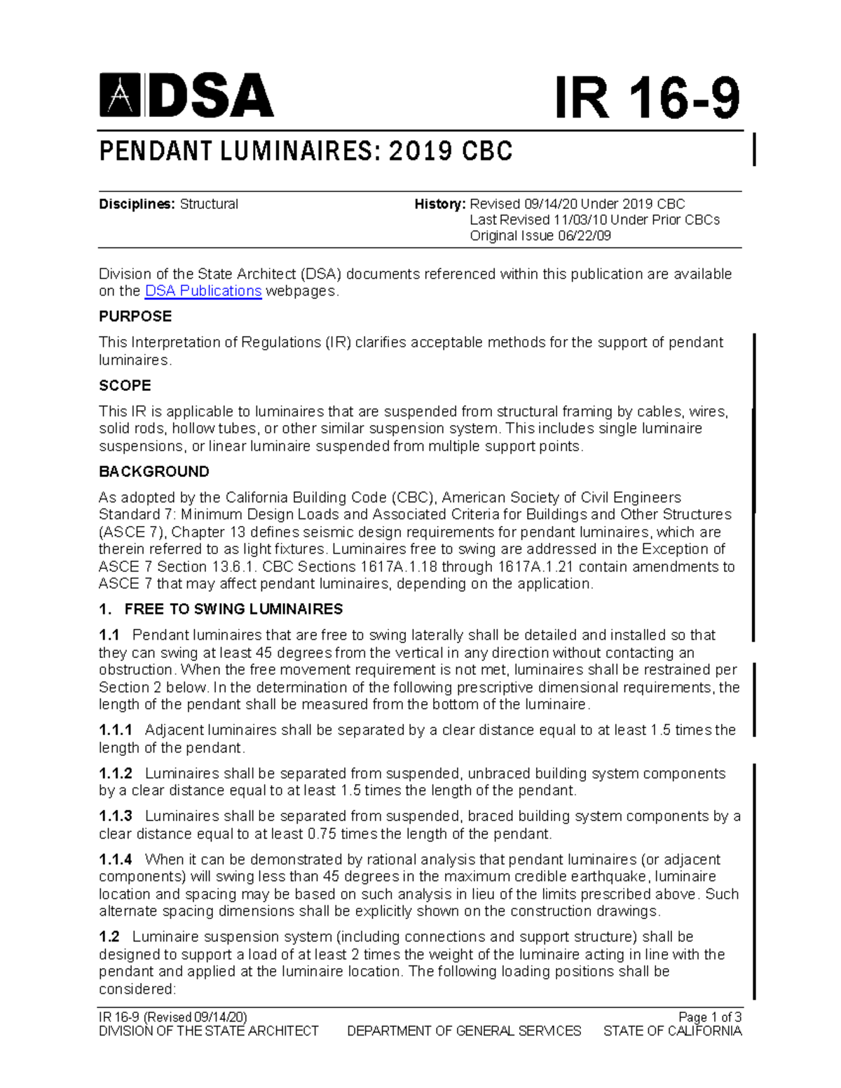 IR 16-9 - seismic design - IR 16-9 (Revised 09/14/20) Page 1 of 3 ...