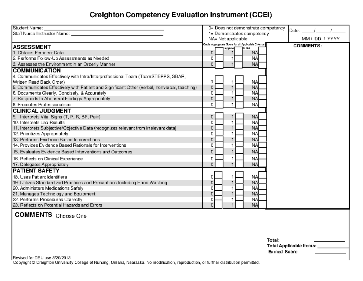CCEI PDF - simulation evaluation tool - Creighton Competency Evaluation ...