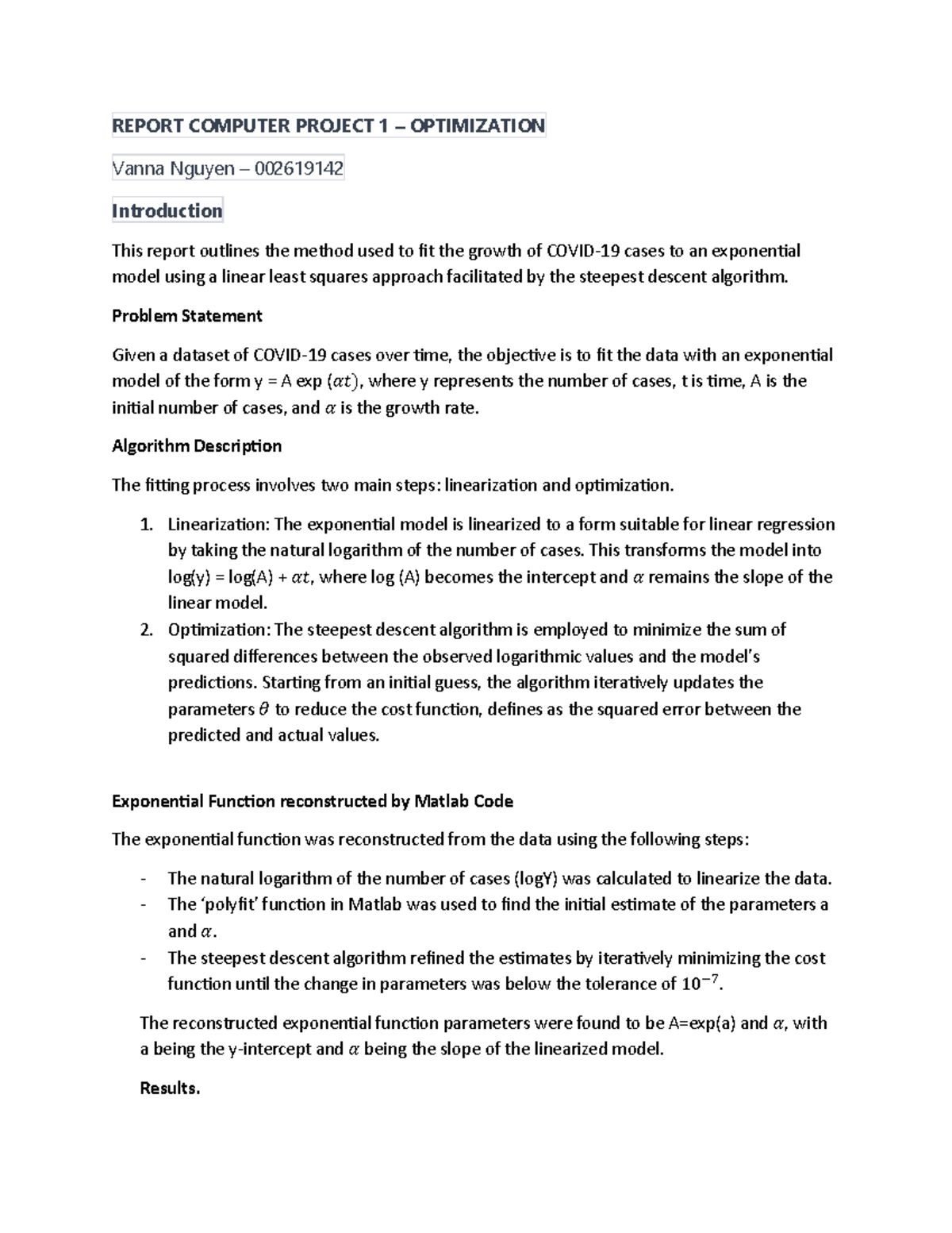 Report Computer Project 1 - REPORT COMPUTER PROJECT 1 – OPTIMIZATION Vanna Nguyen – 002619142 ...