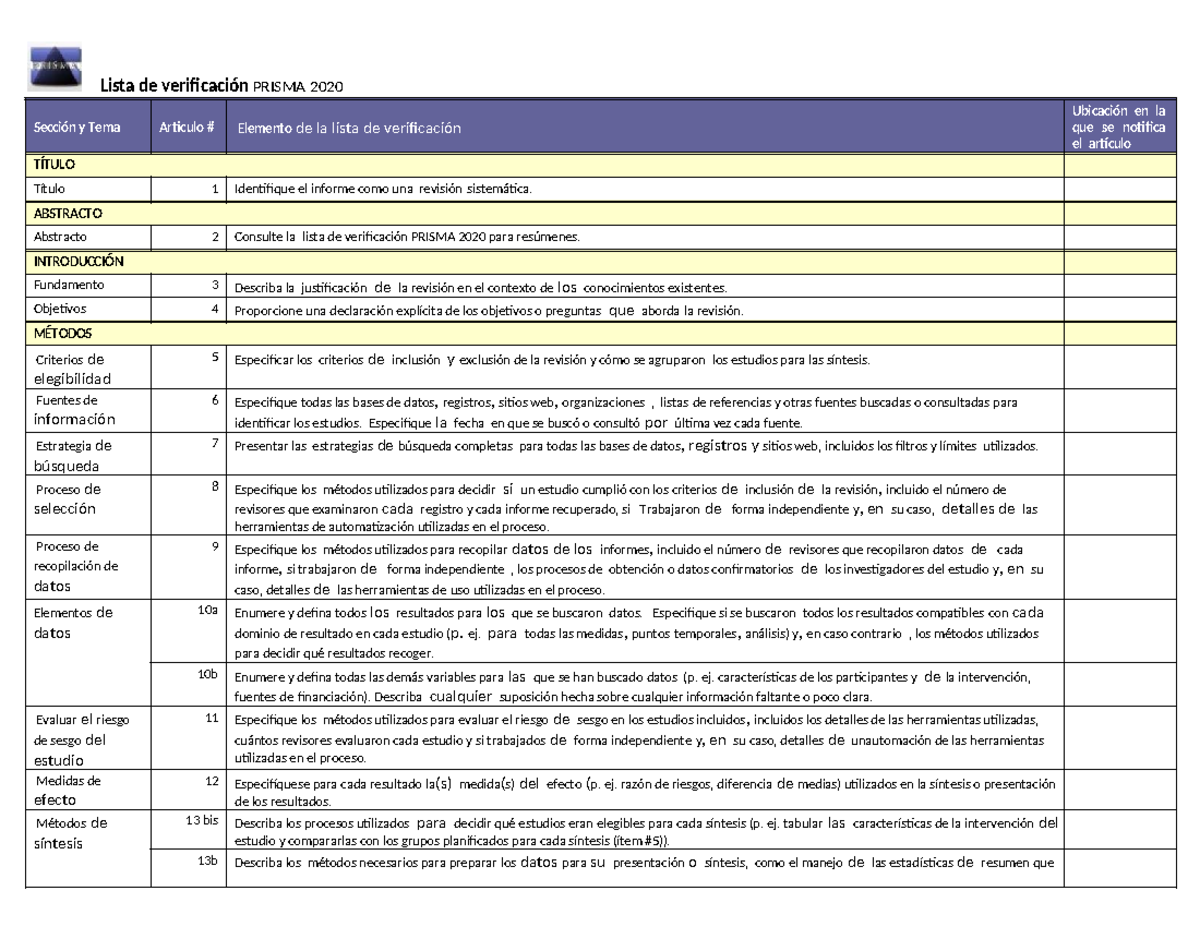 Guía de estudio basado en PRISMA - Lista de verificación PRISMA 2020 ...