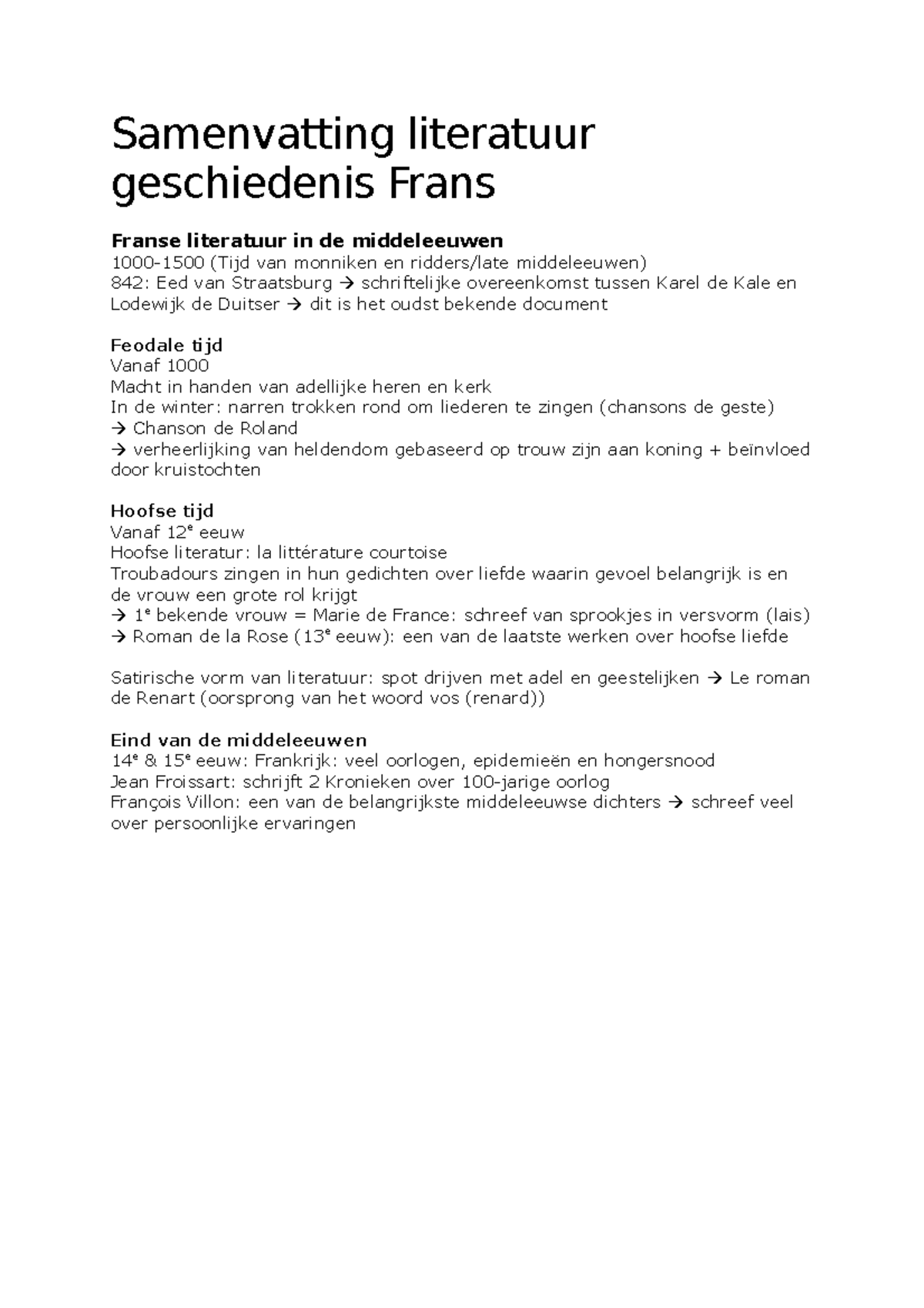 Samenvatting literatuur geschiedenis Frans - Samenvatting literatuur ...