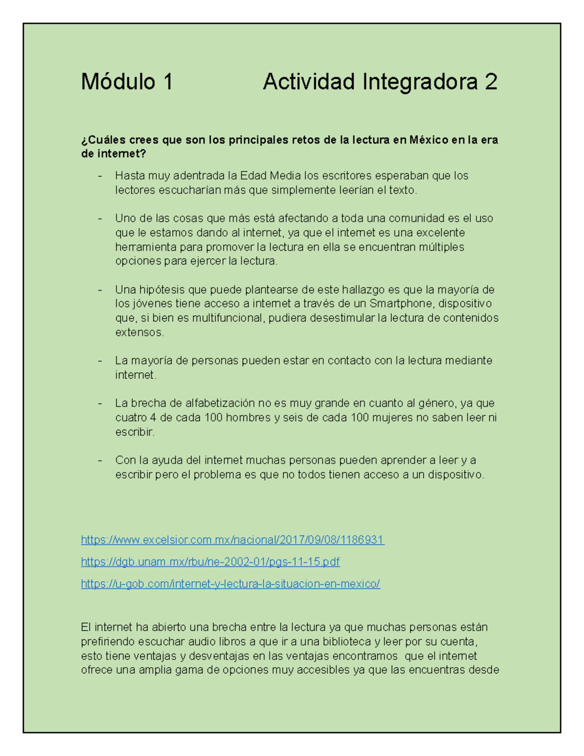 Actividad Formativa 2 USO E IMPACTO DE LAS TIC EN LA SOCIEDAD - Módulo 1 Actividad Integradora 2 ...