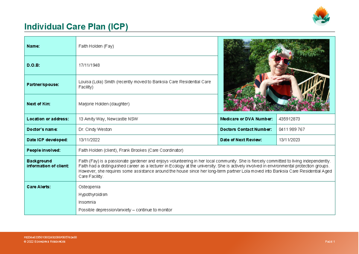 Banksia SD - Individual Care Plan - Faith Holden V1.0 (ID 202416) - FB ...