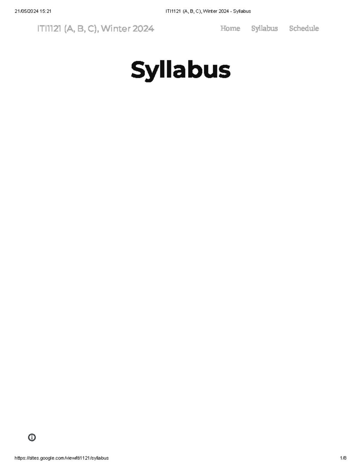 ITI1121 (A, B, C), Winter 2024 - Syllabus - Syllabus ITI1121 (A, B, C ...