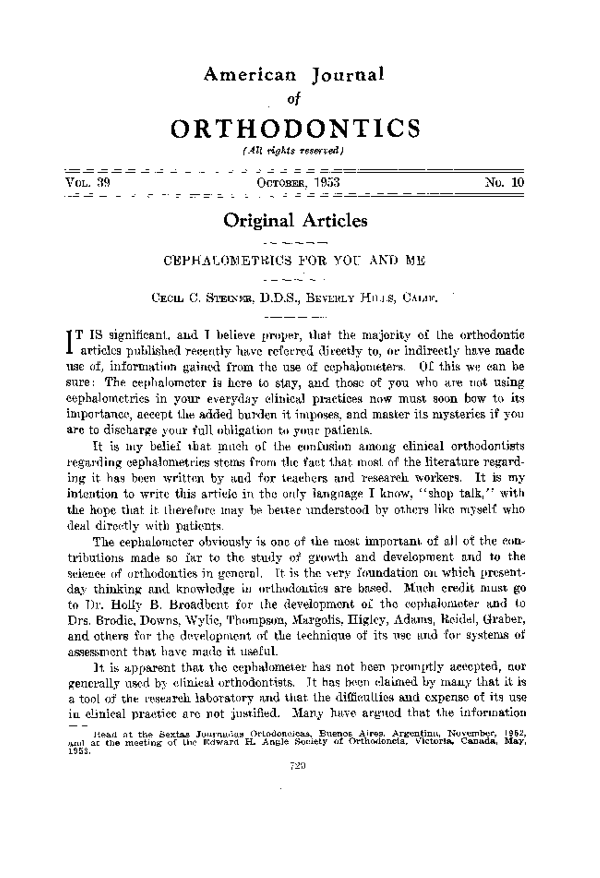 46 - Steiner CC. Cephalometrics for you and me. Am Journ Orthod ...