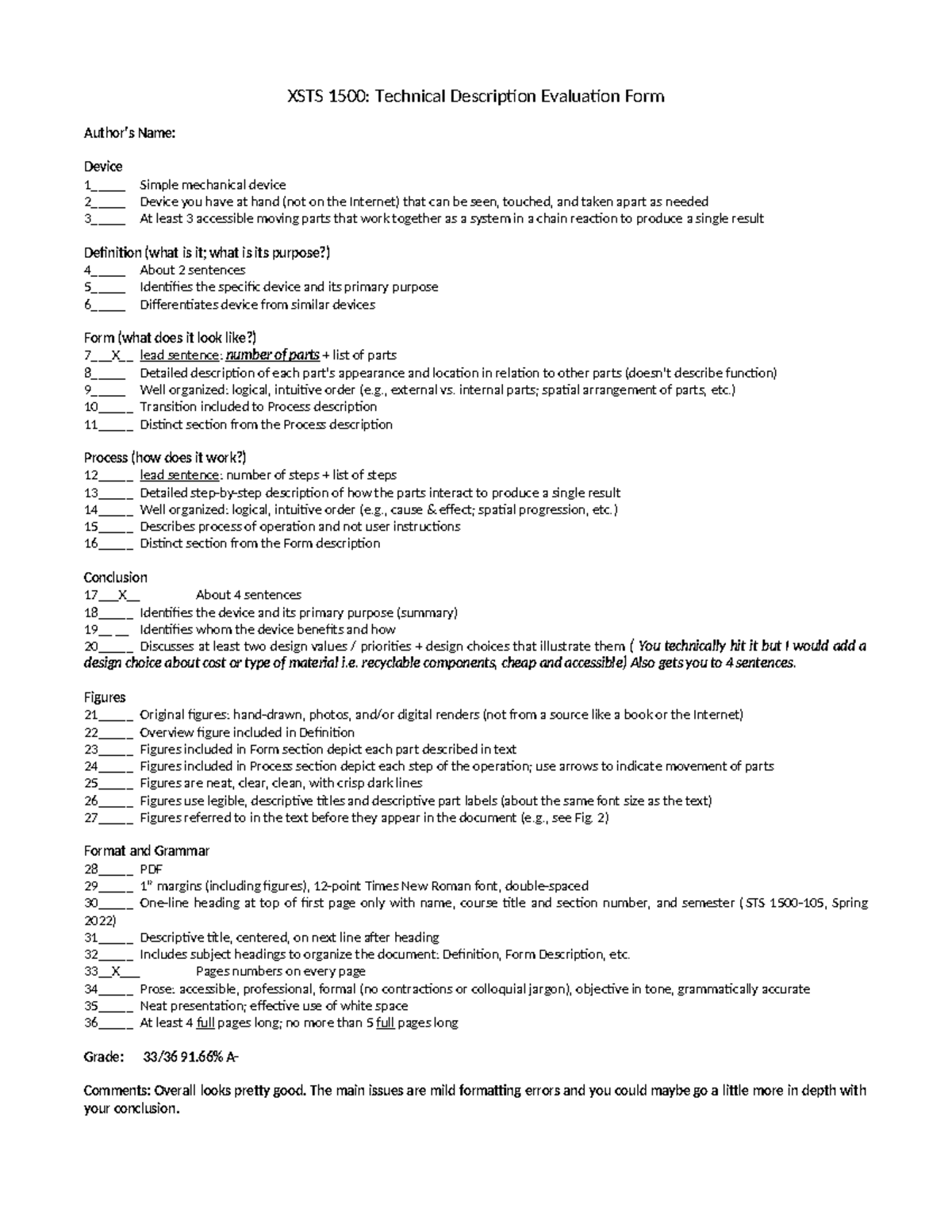 TD-evaluation form - XSTS 1500: Technical Description Evaluation Form Author’s Name: Device 1 ...