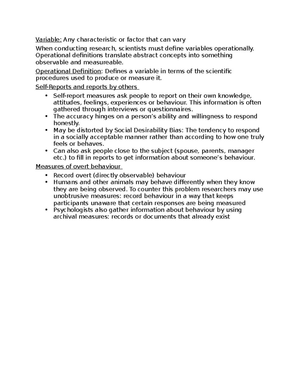 Research Methods (definition of variables, etc.) - Variable: Any ...