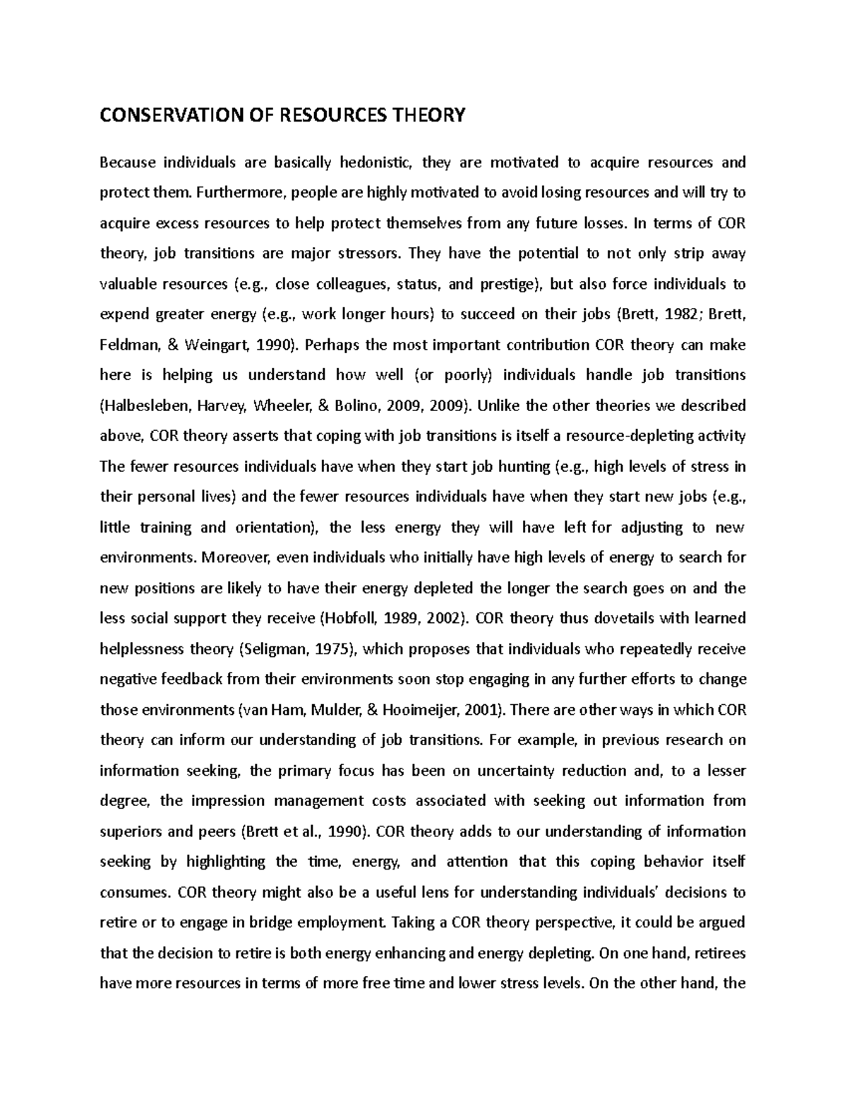 Conservation OF Resources Theory - CONSERVATION OF RESOURCES THEORY ...