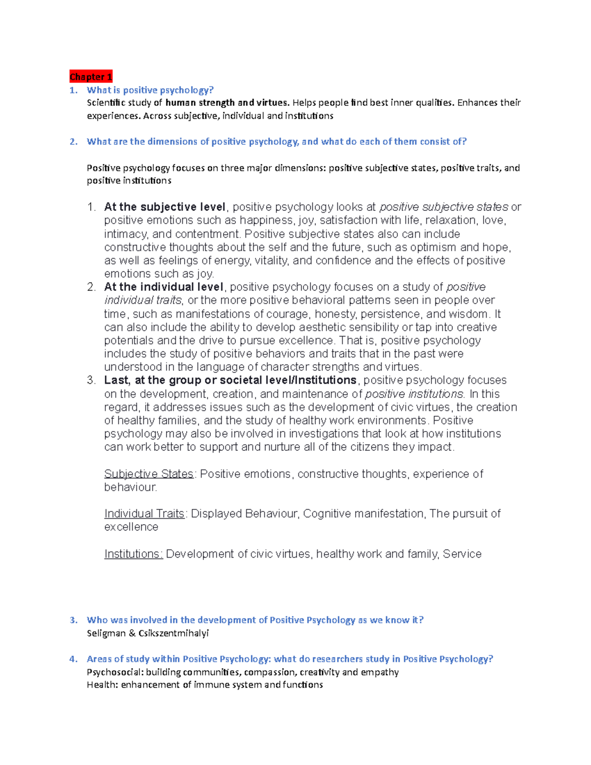 Midterm study guide answers - Chapter 1 What is positive psychology ...