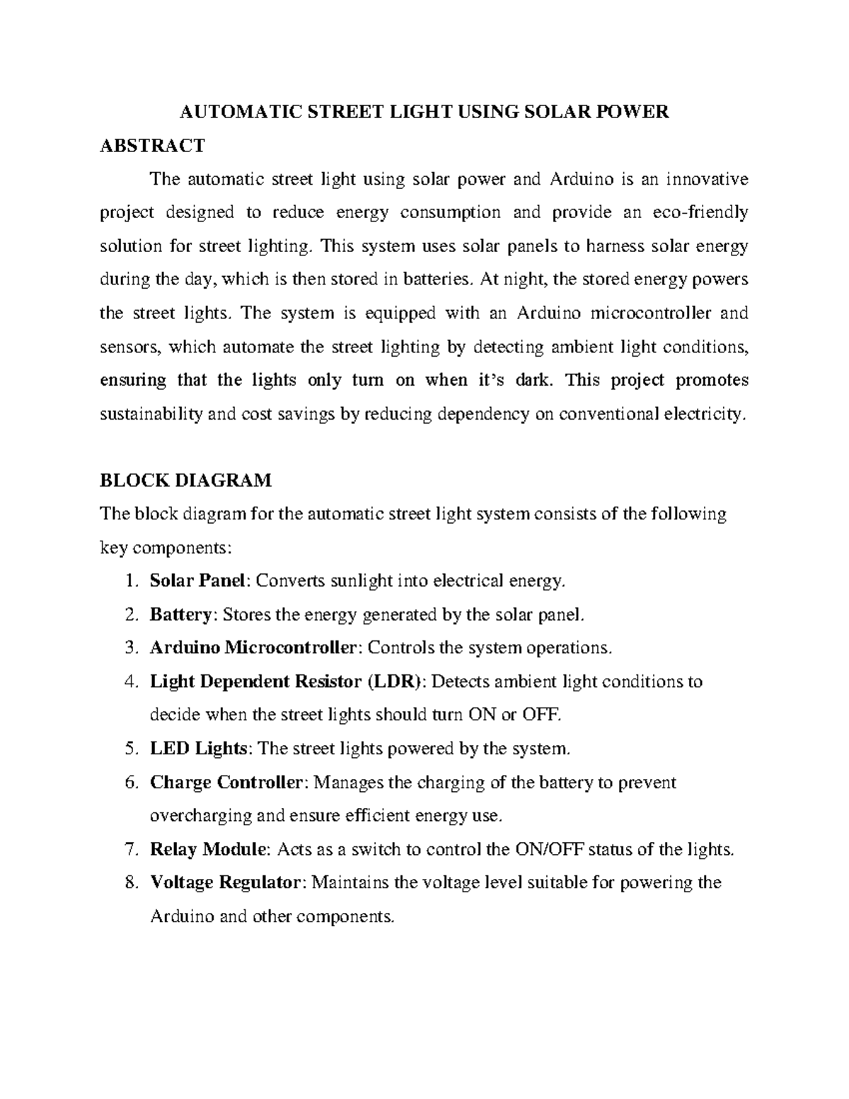 Automatic Street Light Using Solar - AUTOMATIC STREET LIGHT USING SOLAR ...