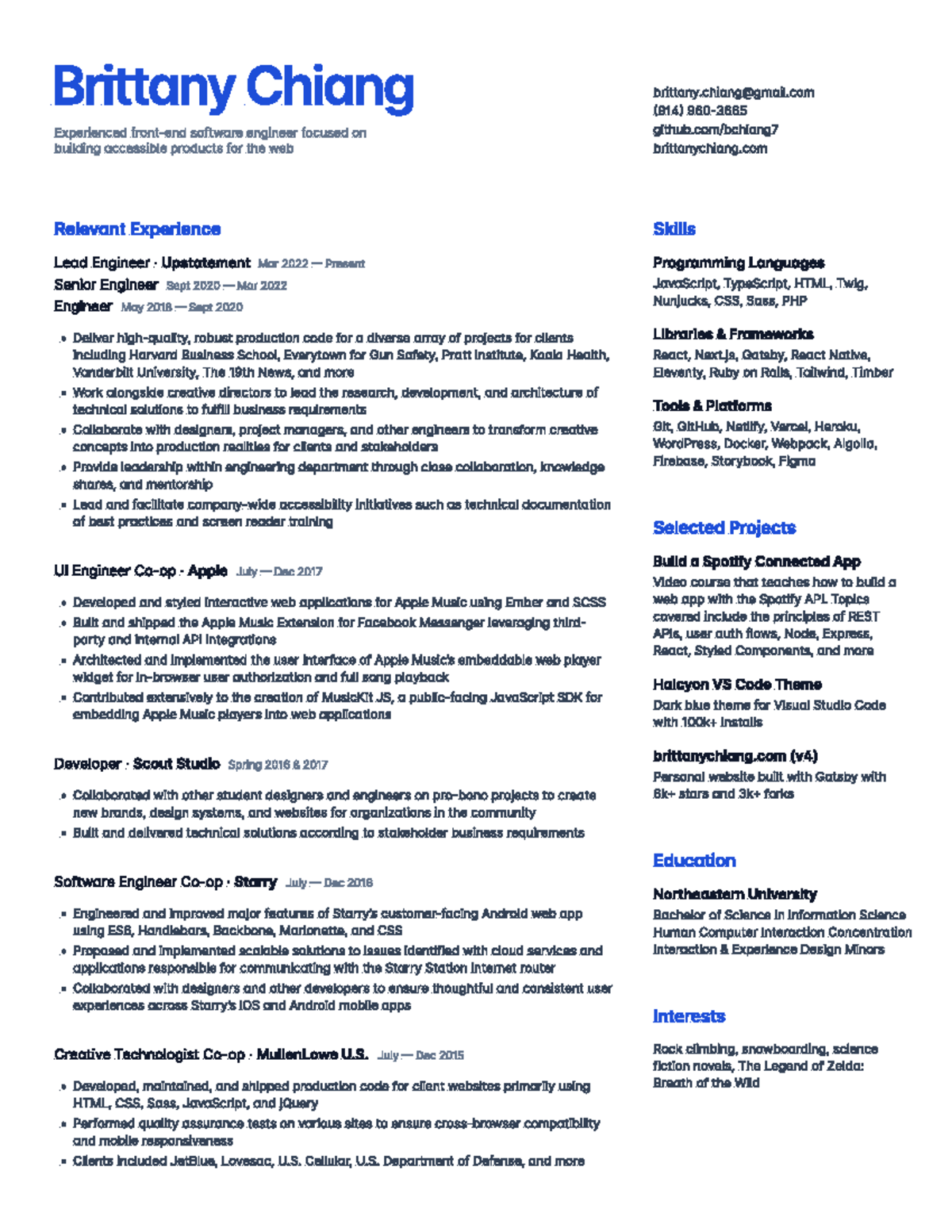 Brittany Chiang resume - Rock climbing, snowboarding, science fiction ...