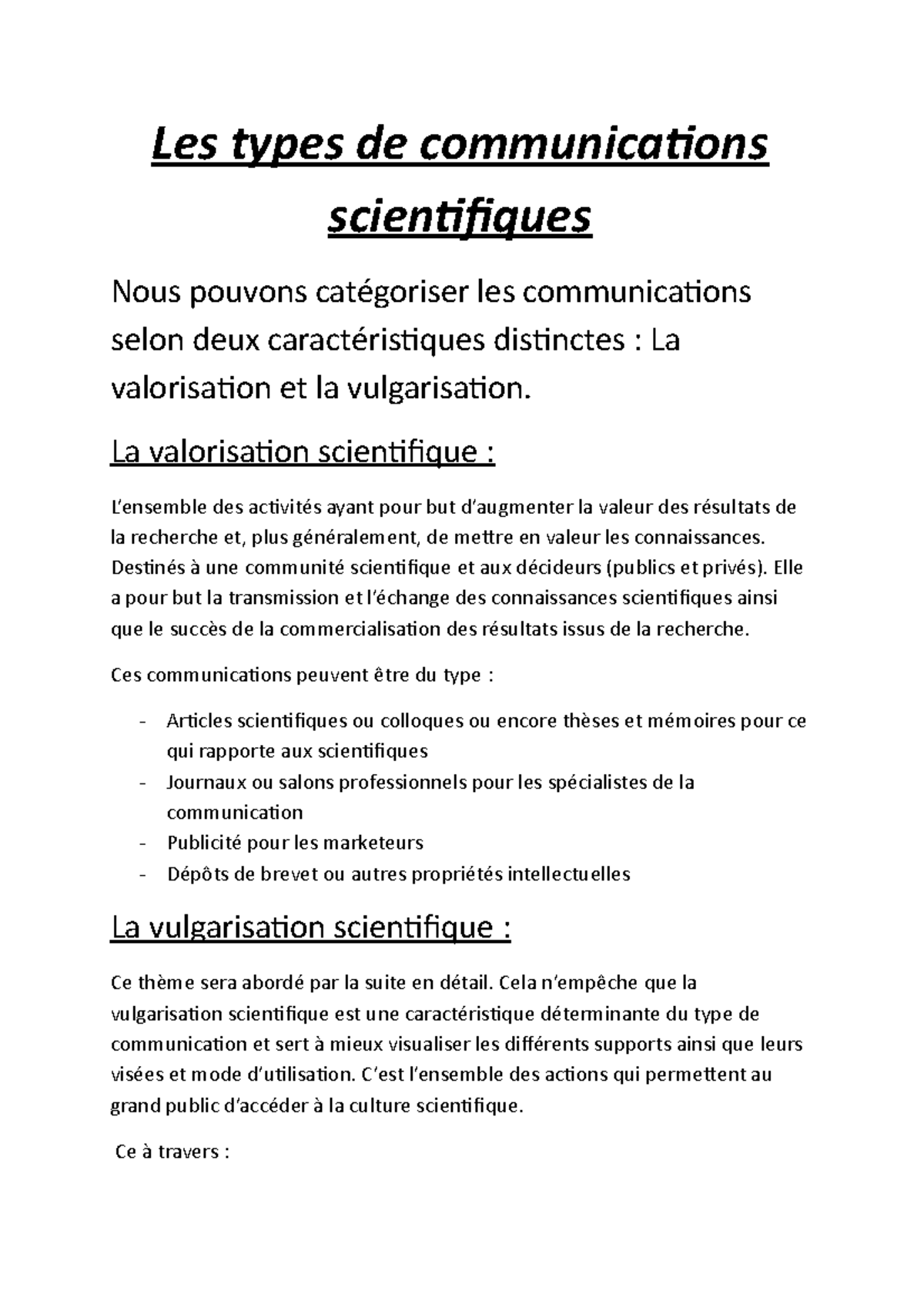 Les types de communications scientifiques TEC - Les types de ...